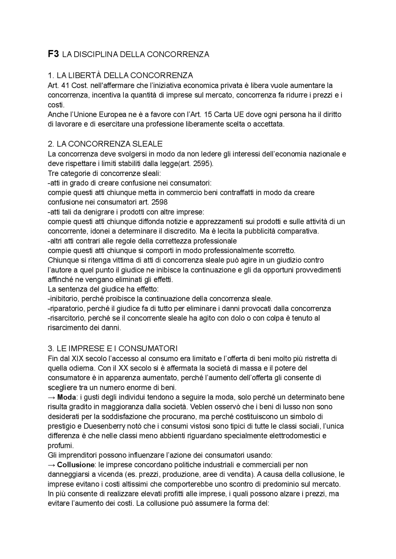 La disciplina della concorrenza - Docsity