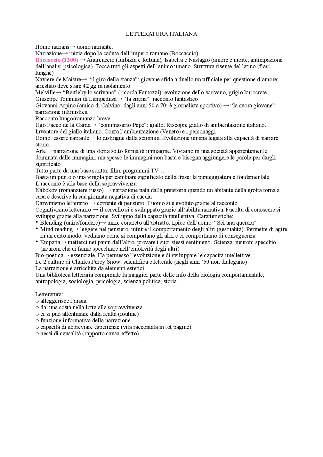 Riassunto Esame Letteratura Docsity