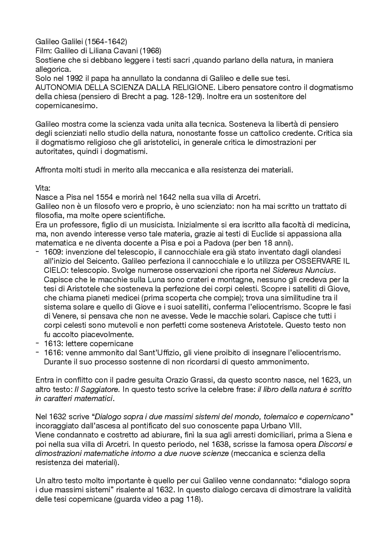 Appunti Su Galileo Galilei Docsity