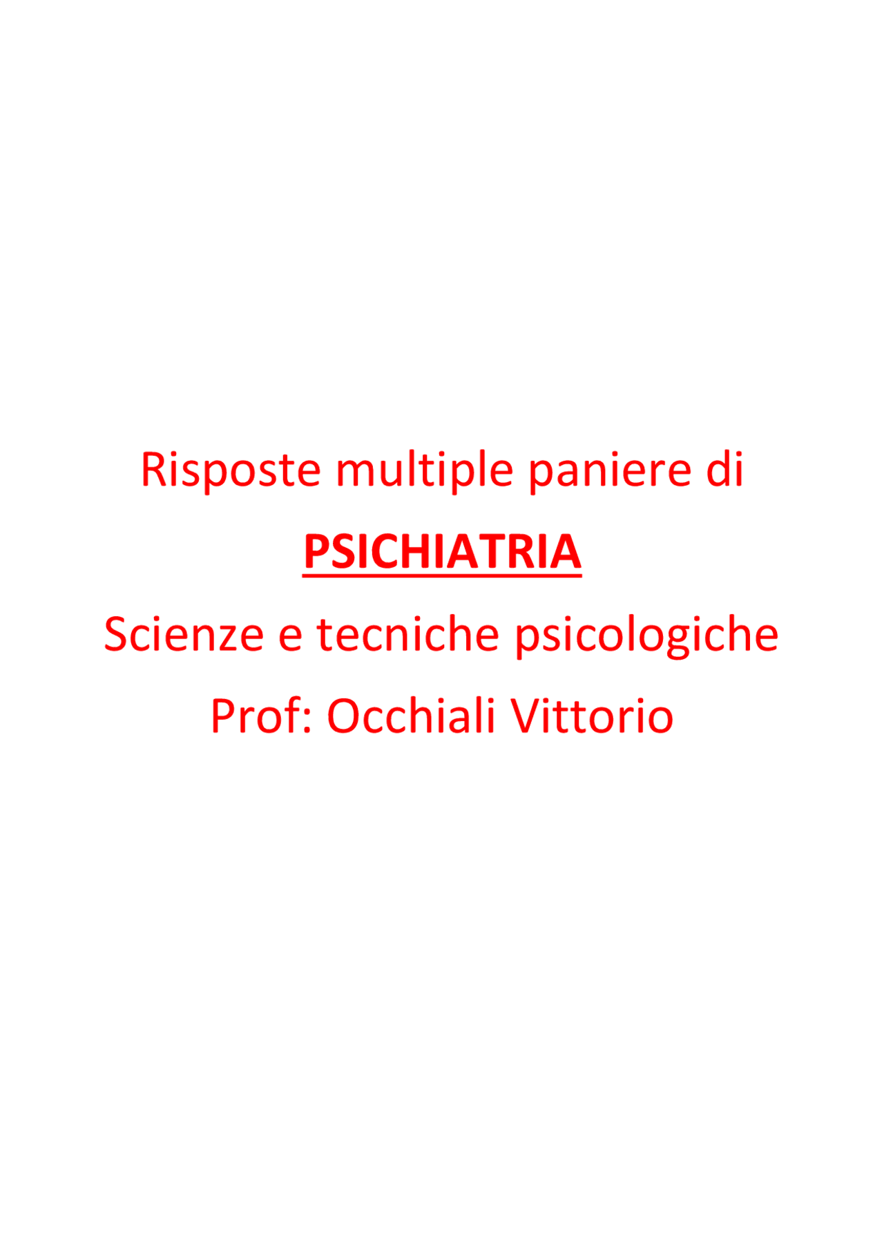 Risposte Multiple Paniere Di Psichiatria Ecampus Scienze E Tecniche