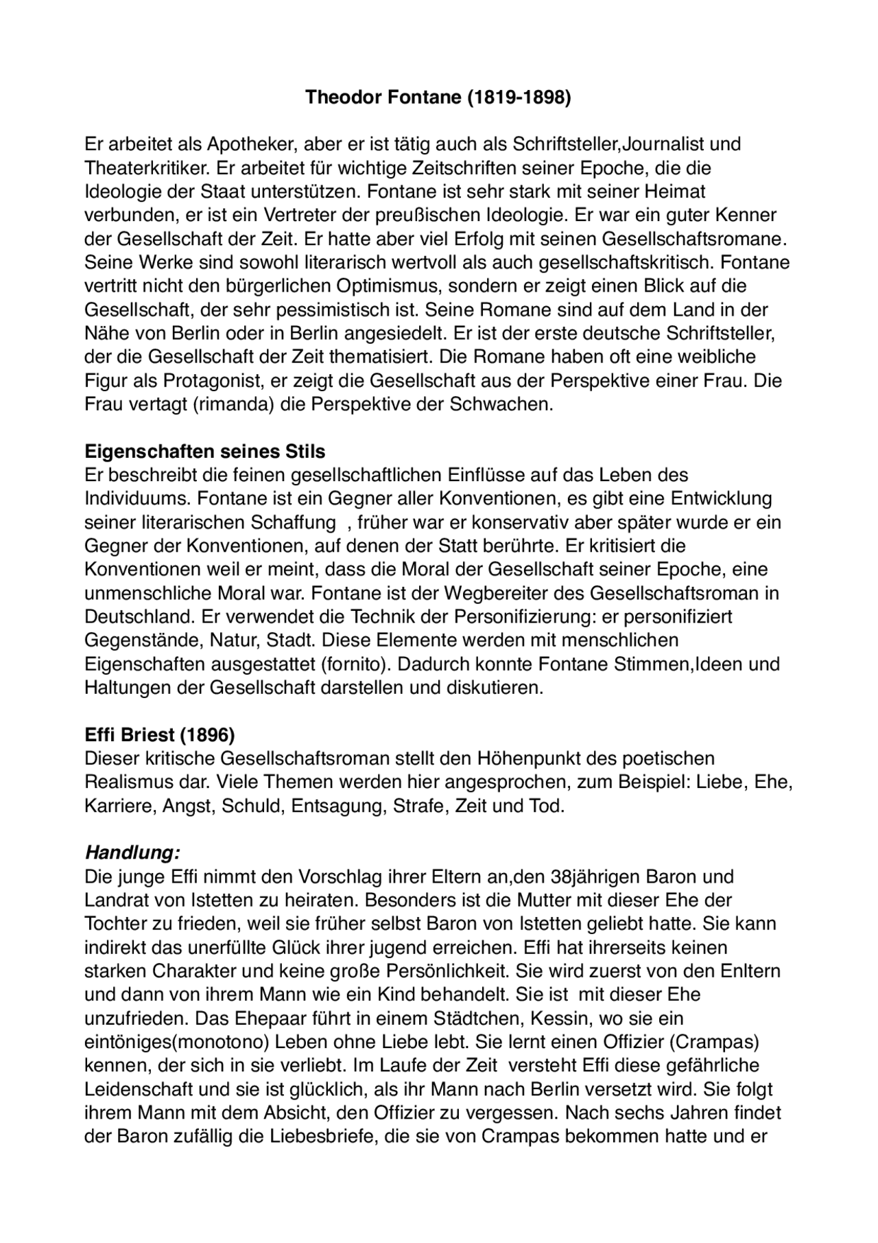Theodor Fontane Effi Briest Docsity
