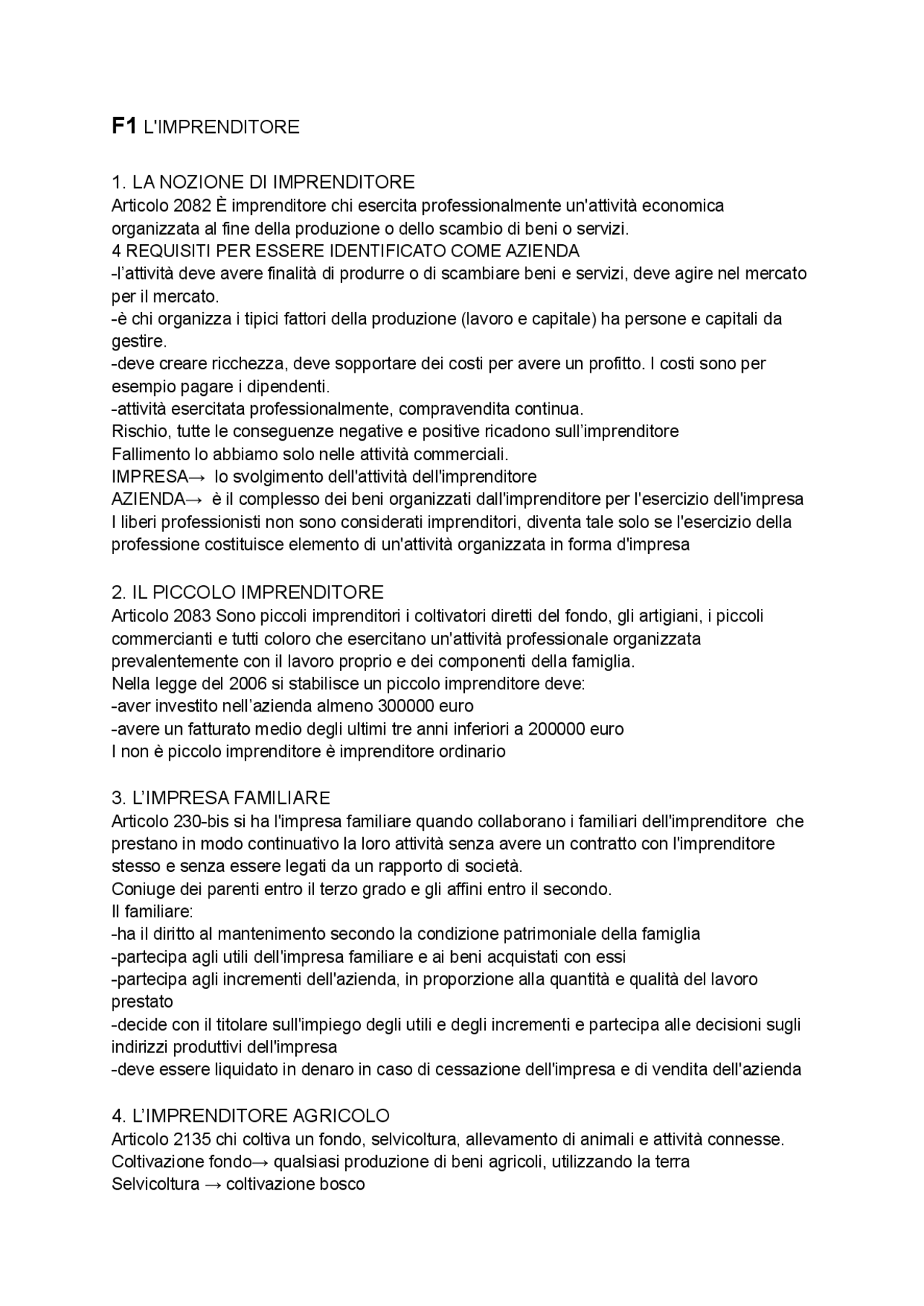 La nozione di imprenditore - Docsity