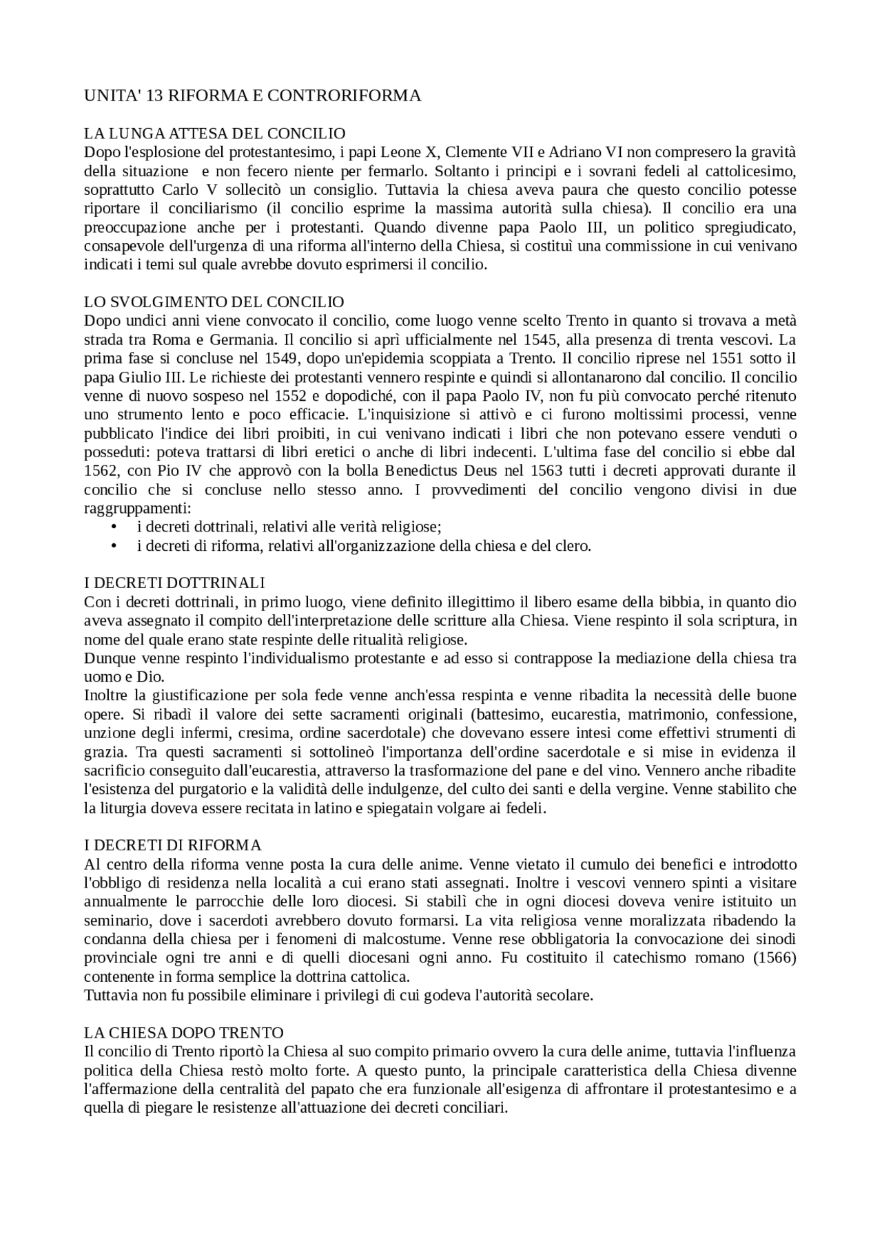 Riassunto Sulla Riforma E La Controriforma Docsity