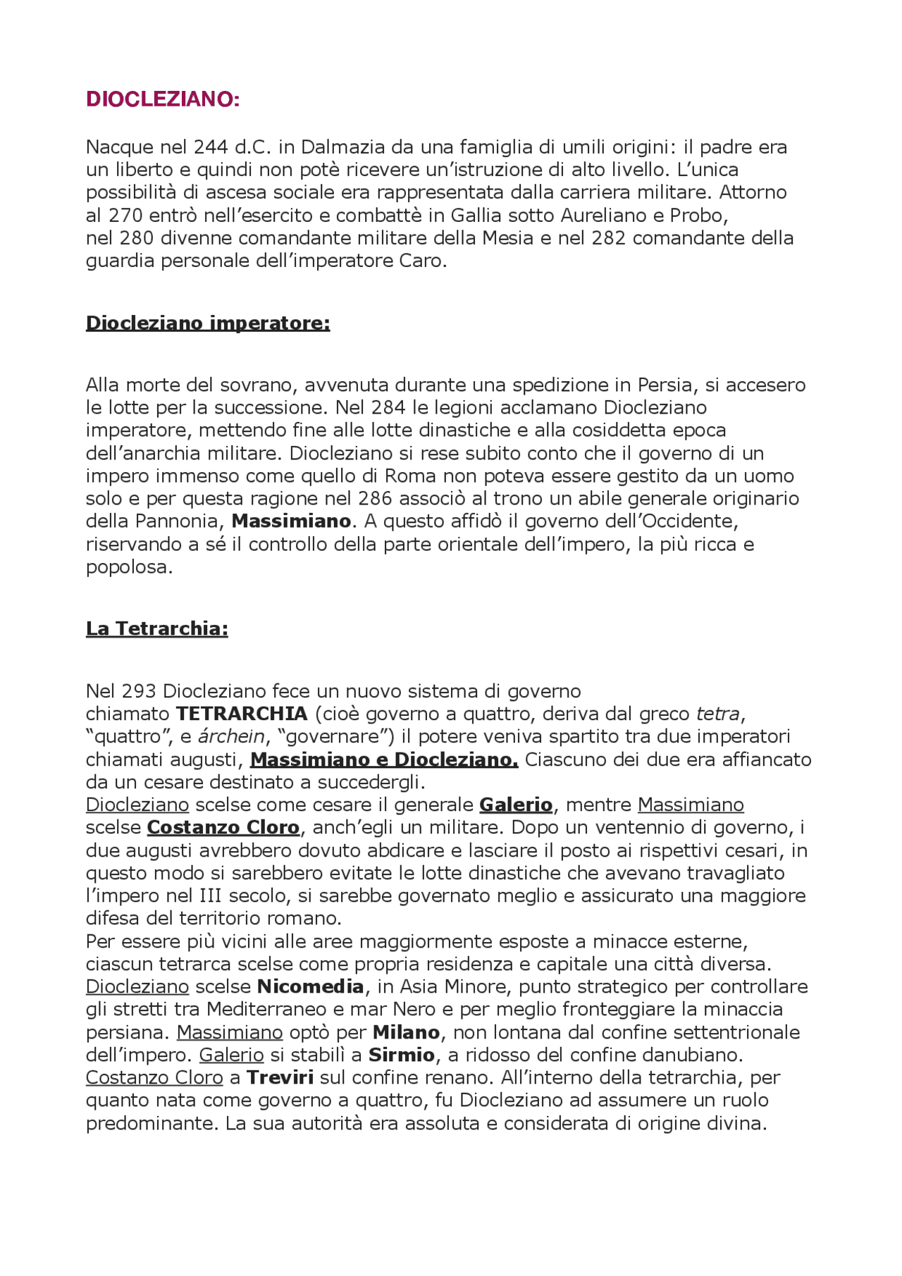 DIOCLEZIANO completo. - Docsity
