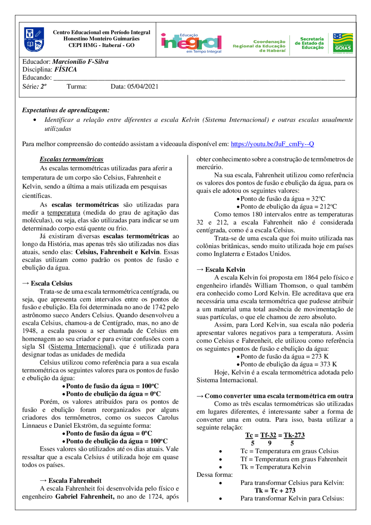 Fisica Escalas Termométricas Docsity