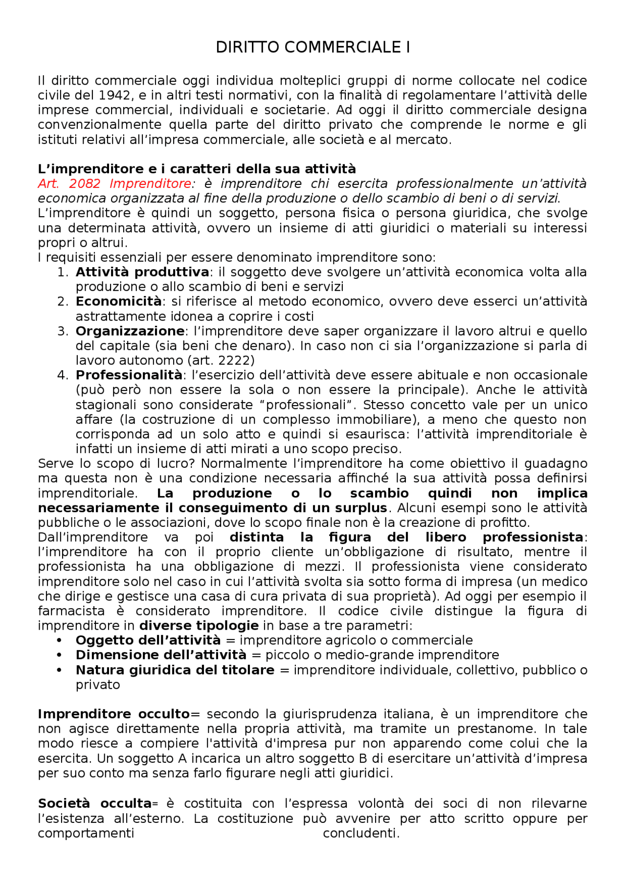 Riassunto Diritto Commerciale Docsity