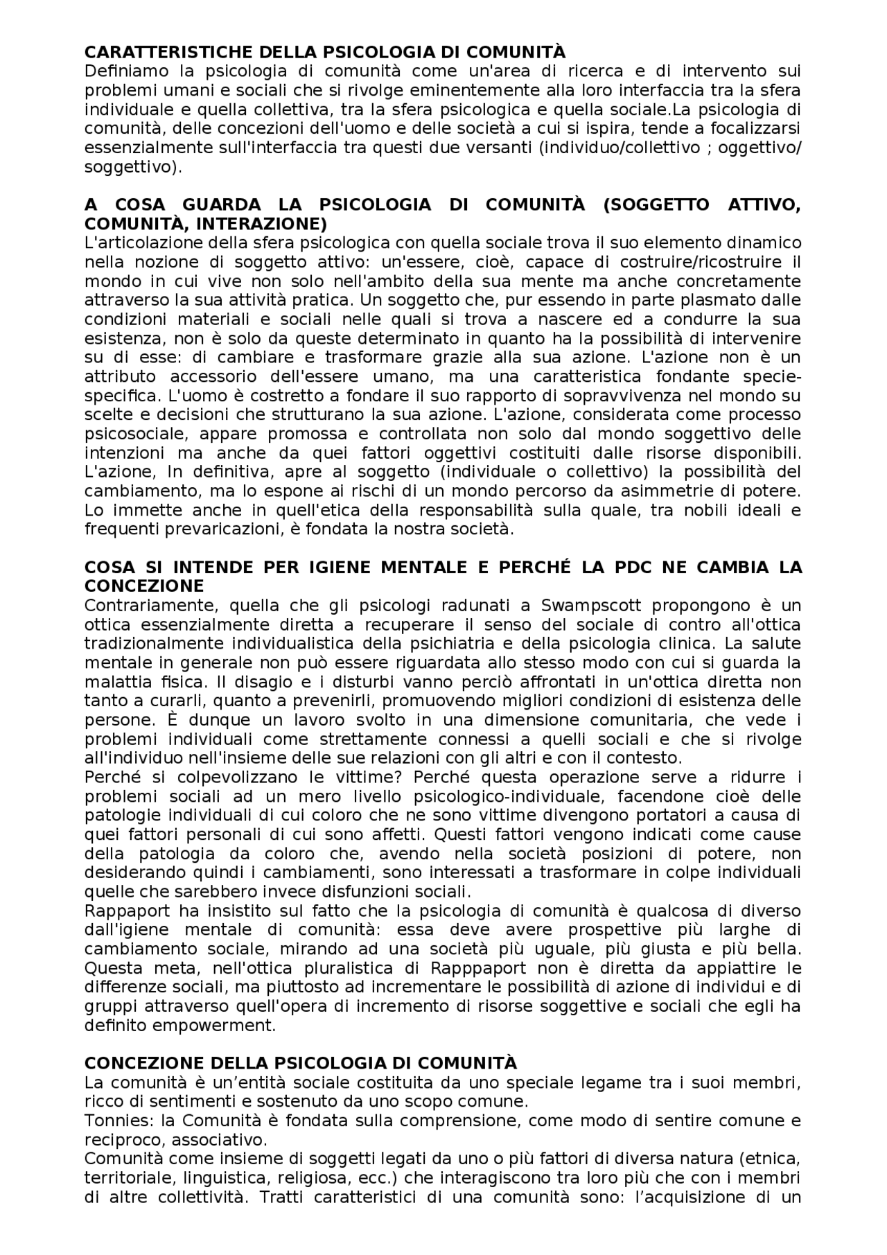 Domande E Risposte Psicologia Di Comunità Docsity