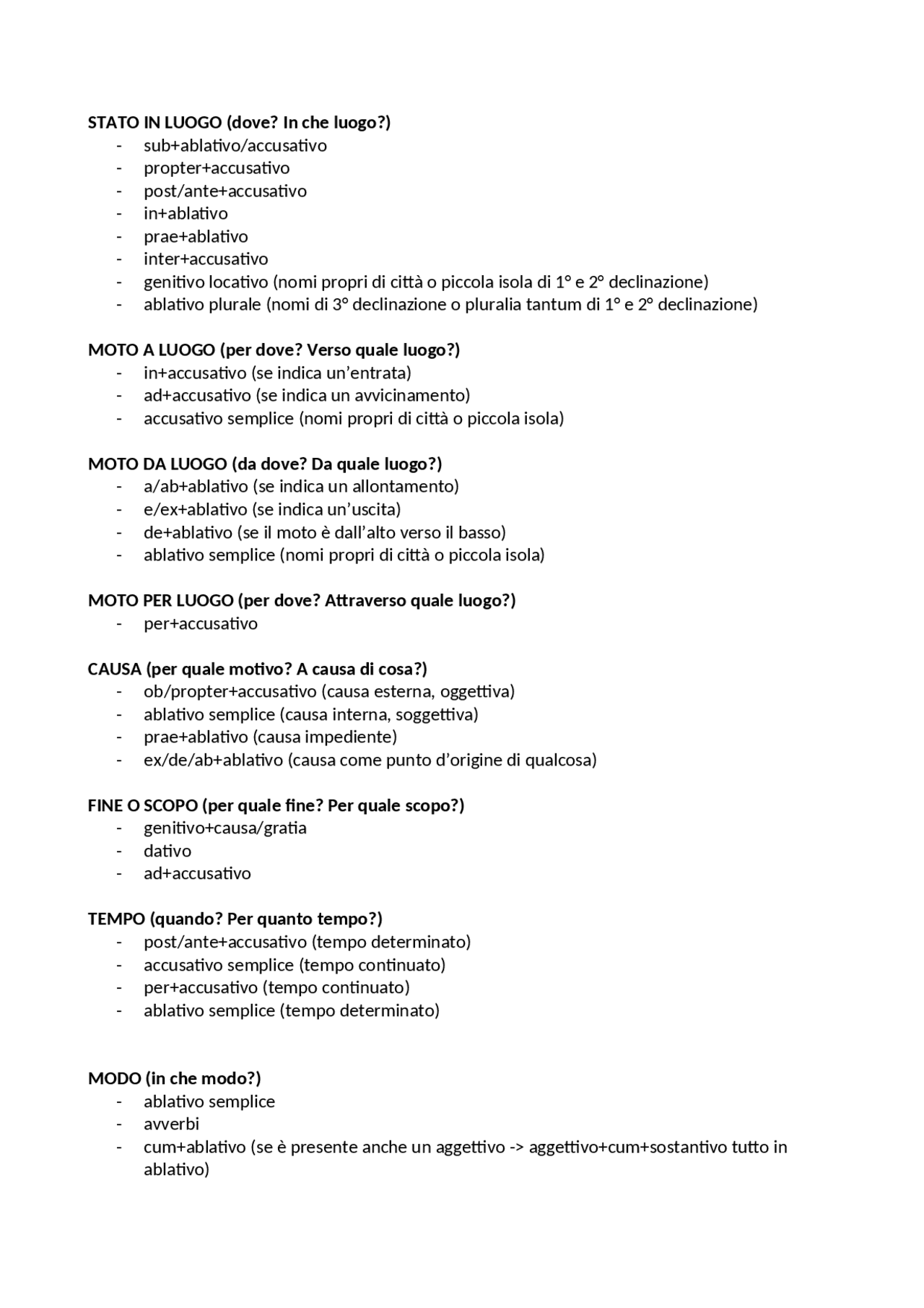 Complementi Latini Appunti Docsity