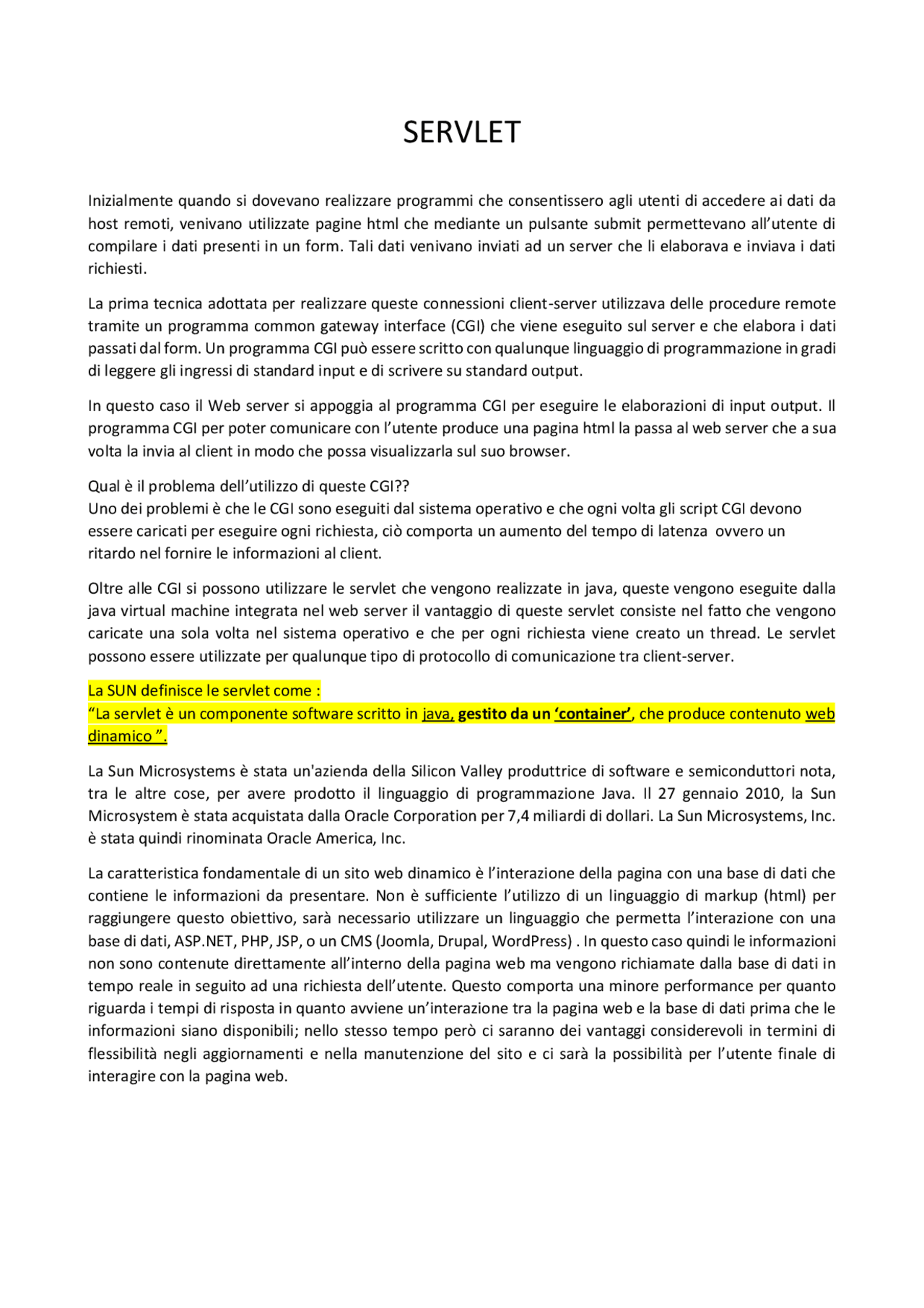 Appunti servlet TPS e - Docsity