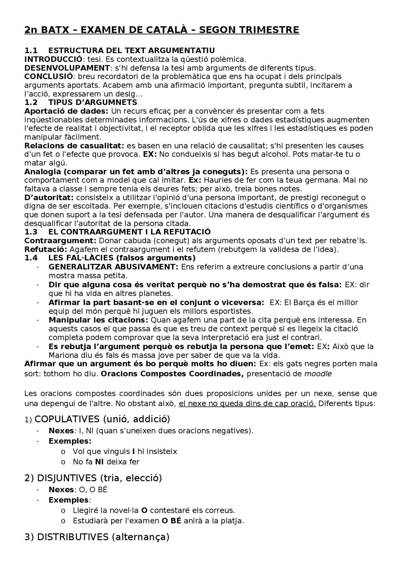 Resum Llengua Catalana 2n Bat Docsity
