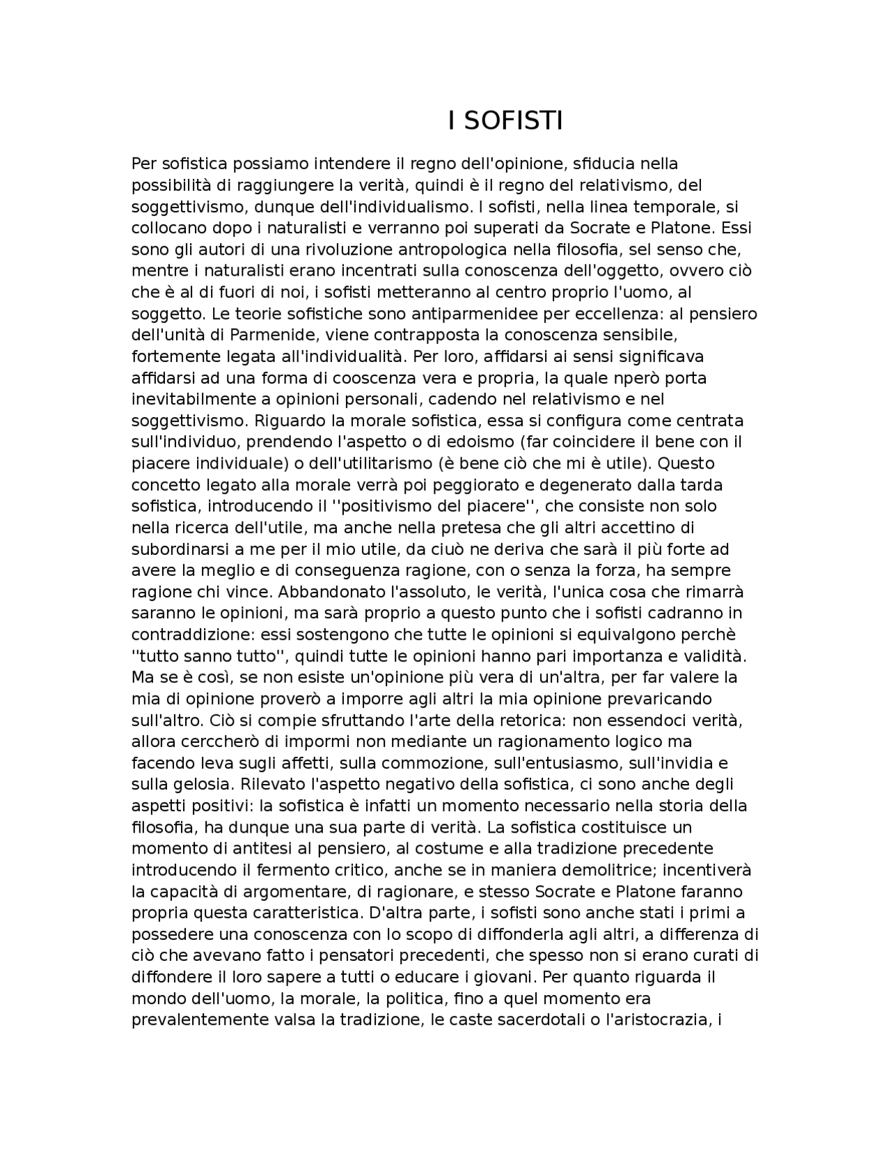 I sofisti, Protagora e Girgia: pensiero, filosofia e critiche - Docsity