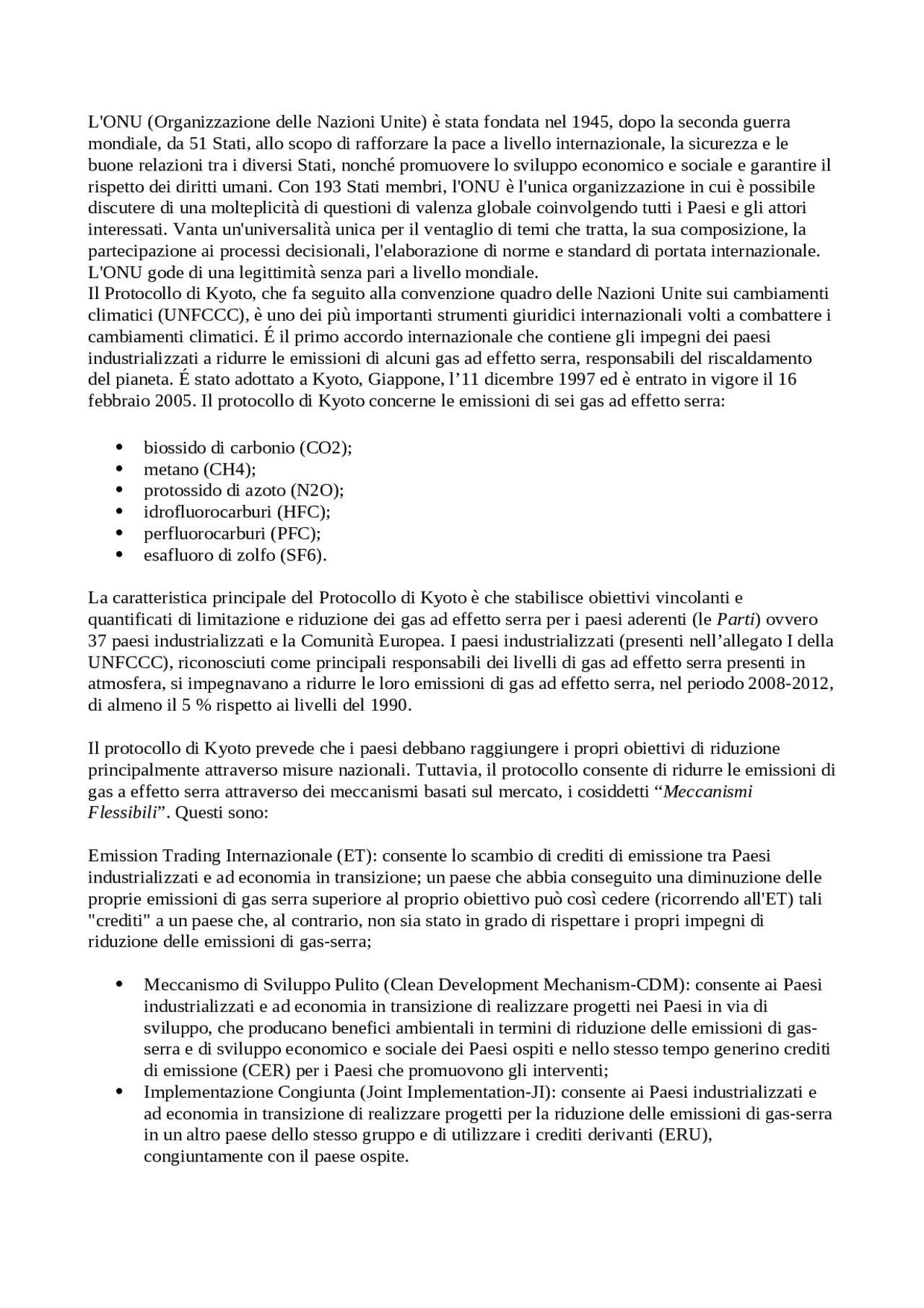 Onu e protocollo di Kyoto - Docsity