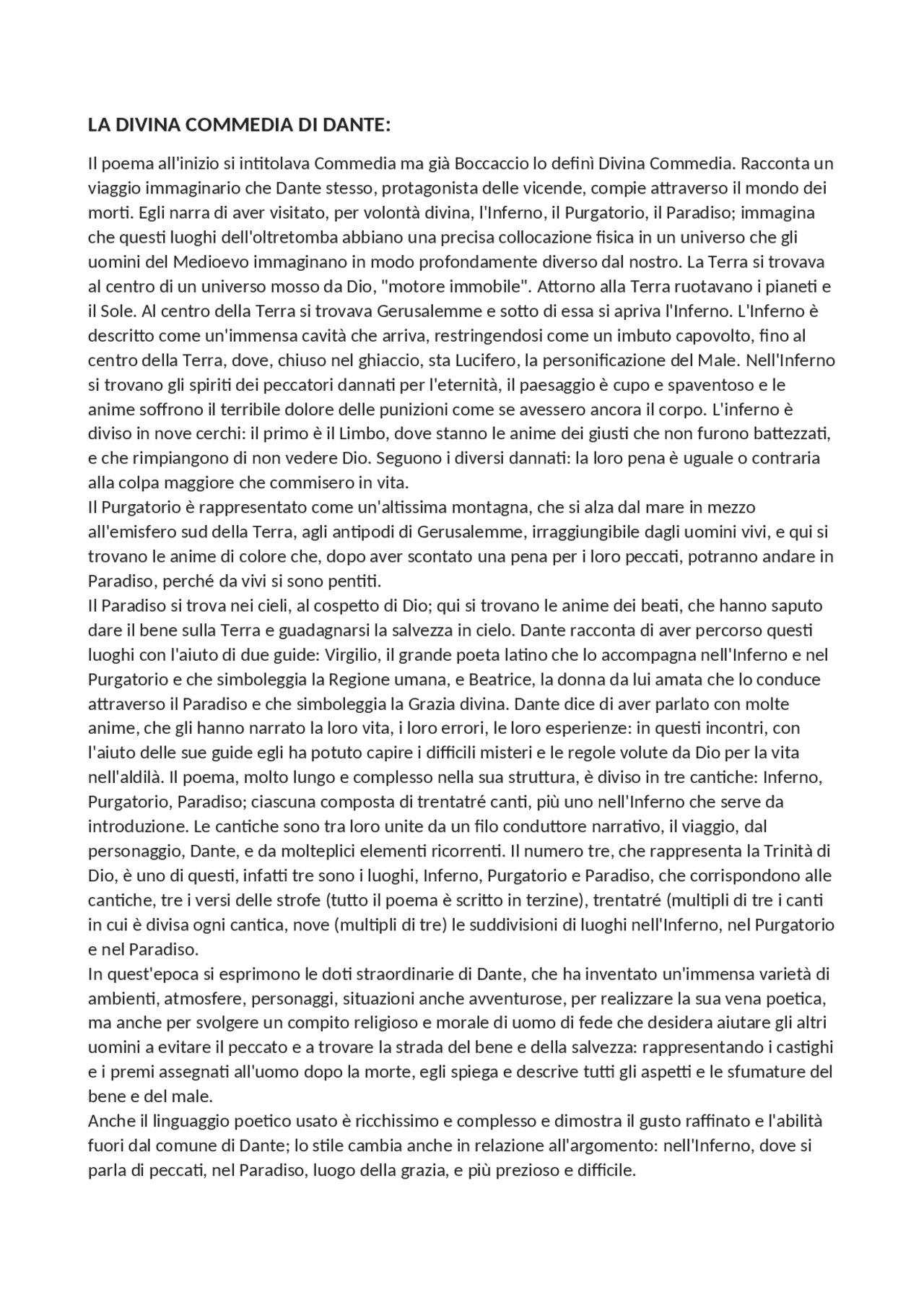 La Divina Commedia Di Dante Alighieri Docsity