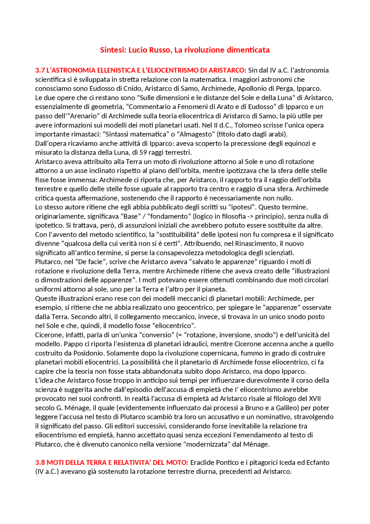 Riassunto La Rivoluzione Dimenticata Di Lucio Russo Docsity
