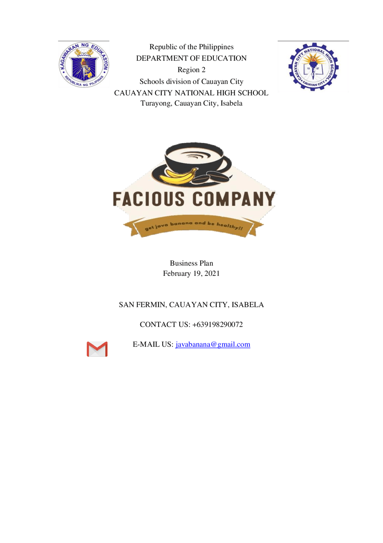 Example Of A Business Plan Docsity