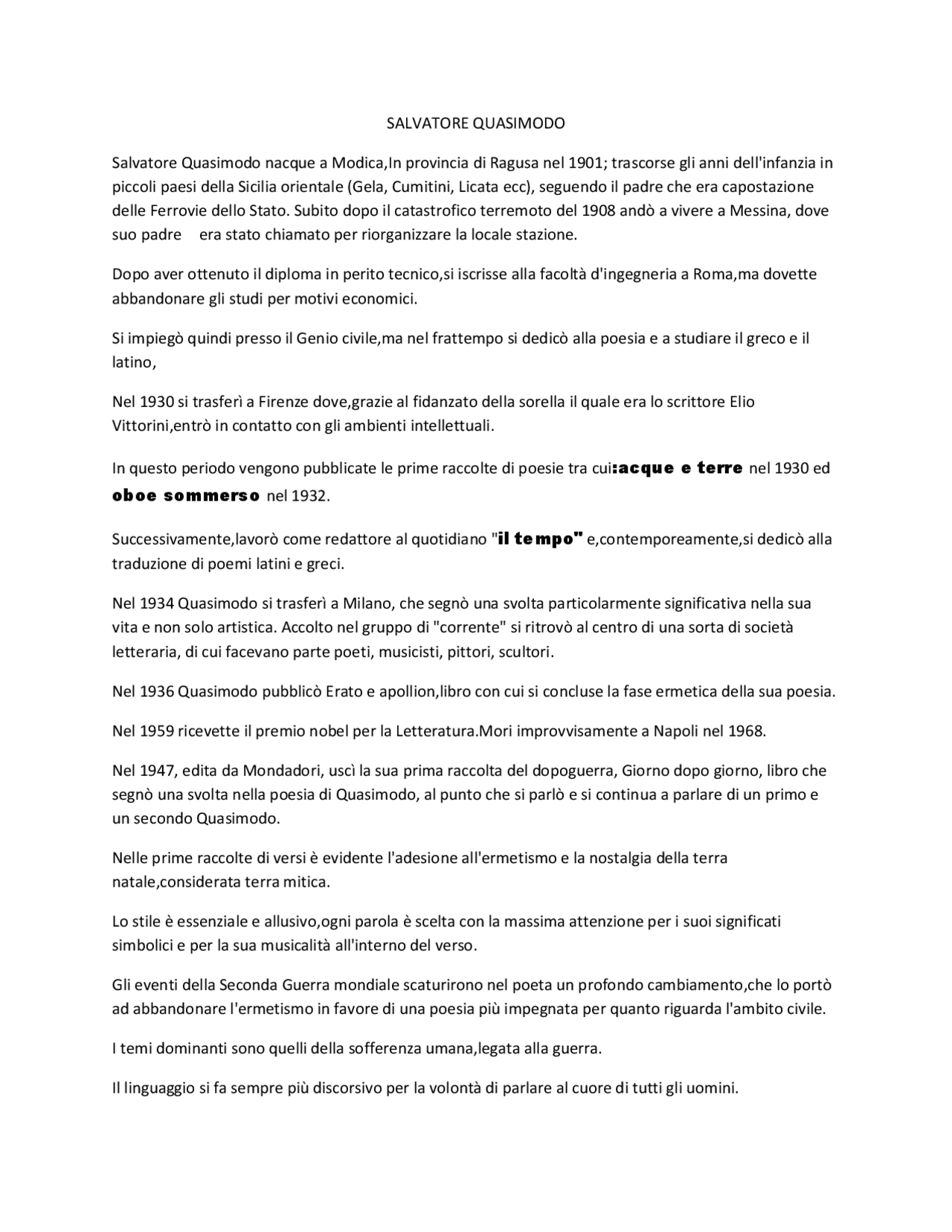 Quasimodo Appunti Per Scuole Medie Biografia Docsity