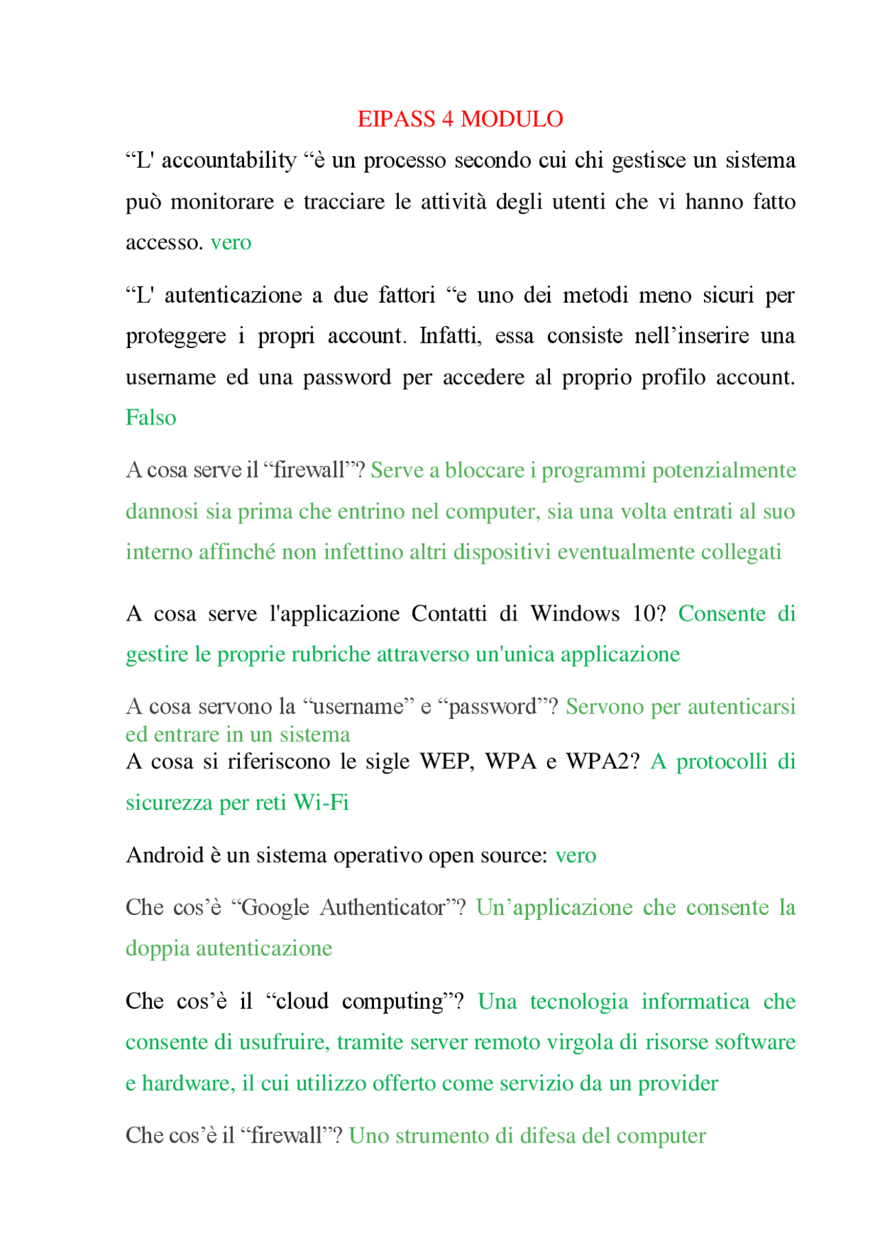 EIPASS 4 MODULO 2021 - Docsity