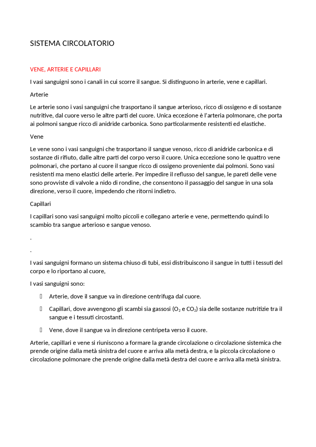 Sistema Cardiovascolare Circolatorio Docsity