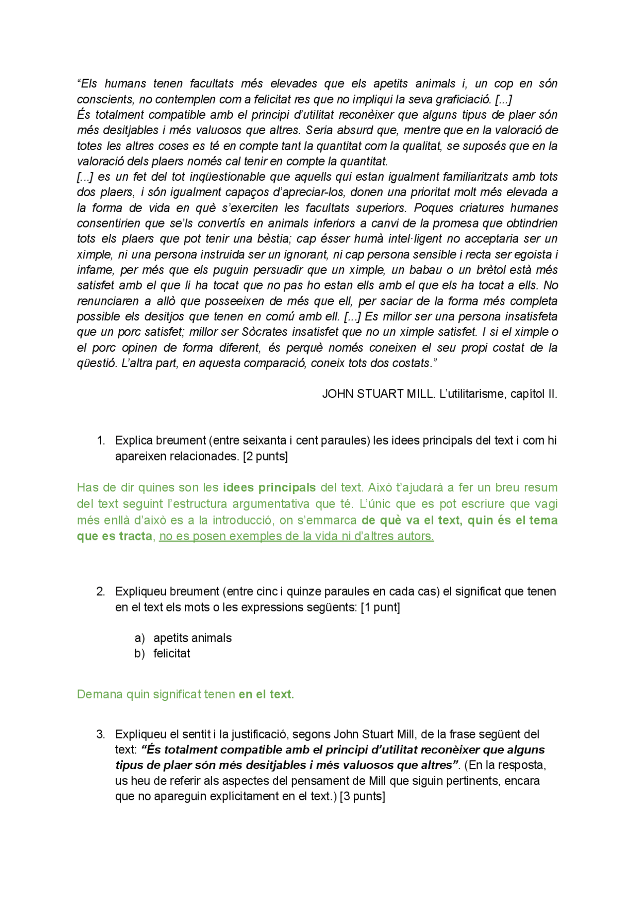 Comentari de text Stuart Mill - Docsity