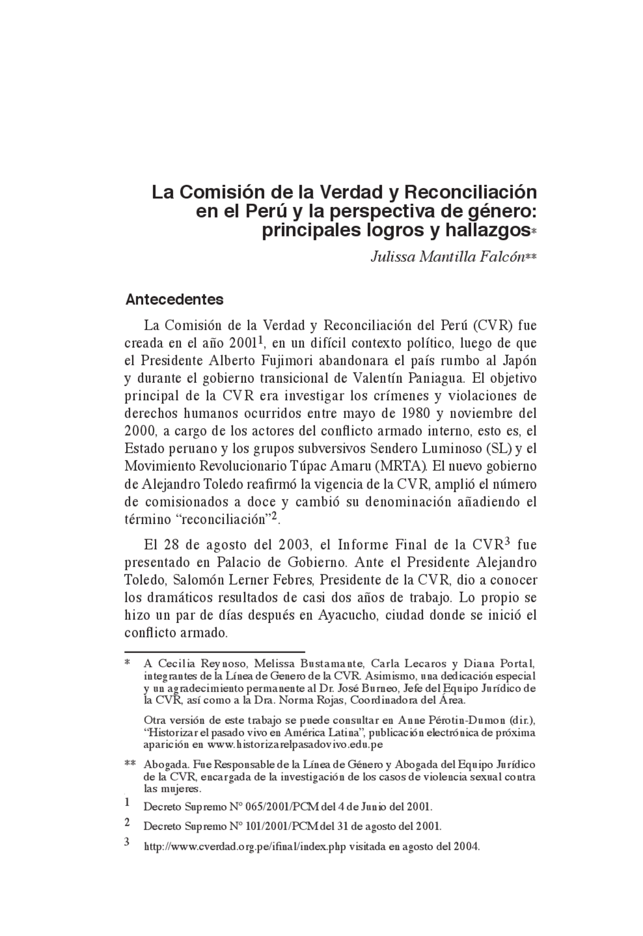 CVR 2001 en el Perú del siglo XX - Docsity