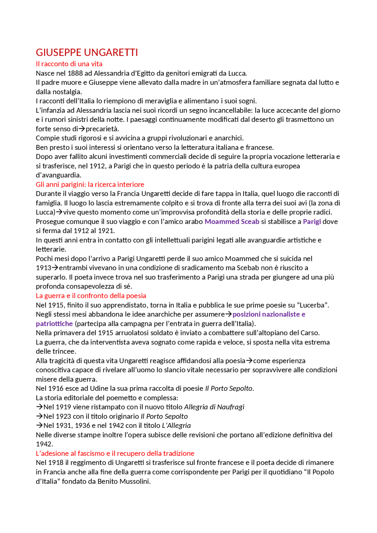 Giuseppe Ungaretti Completo Docsity