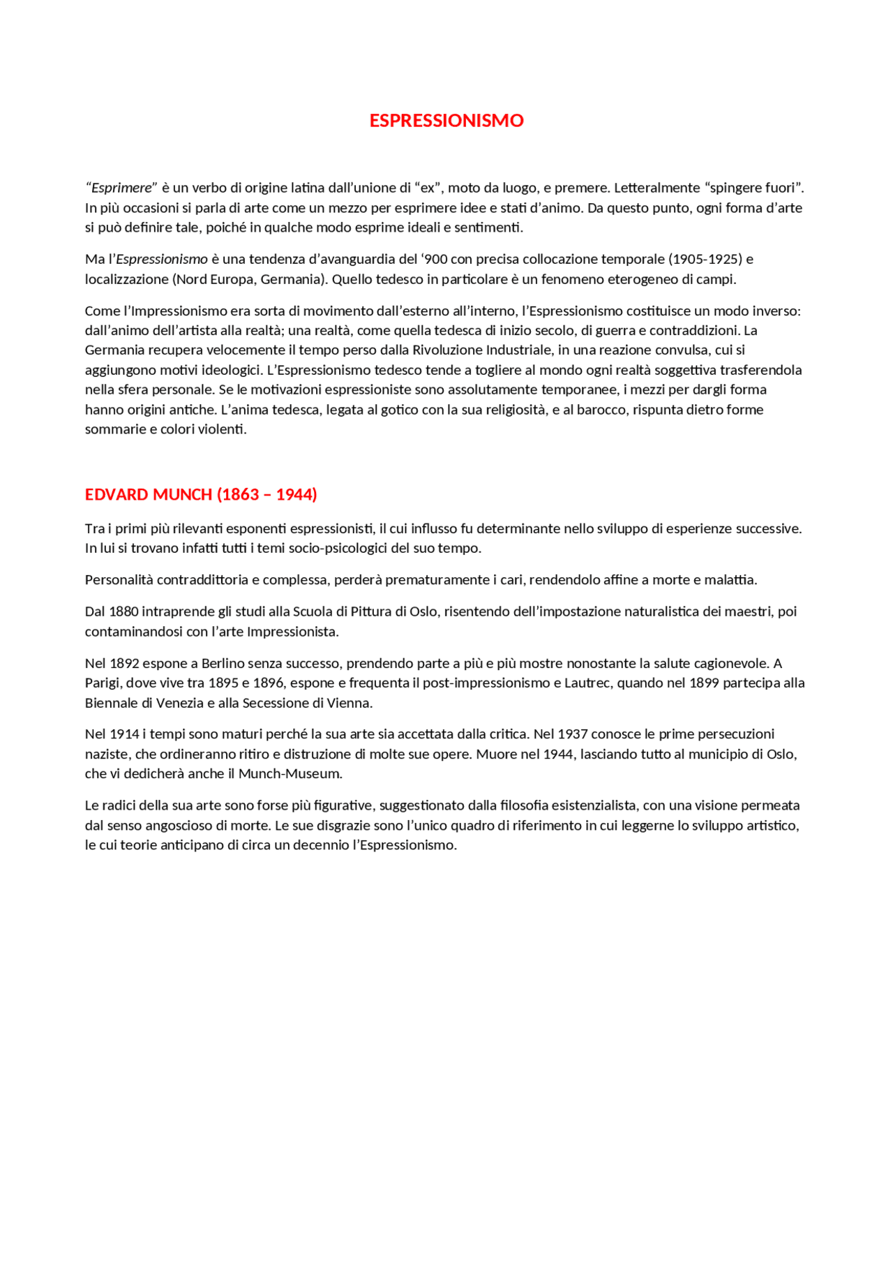 Appunti sull'Espressionismo e su Edvard Munch - Docsity