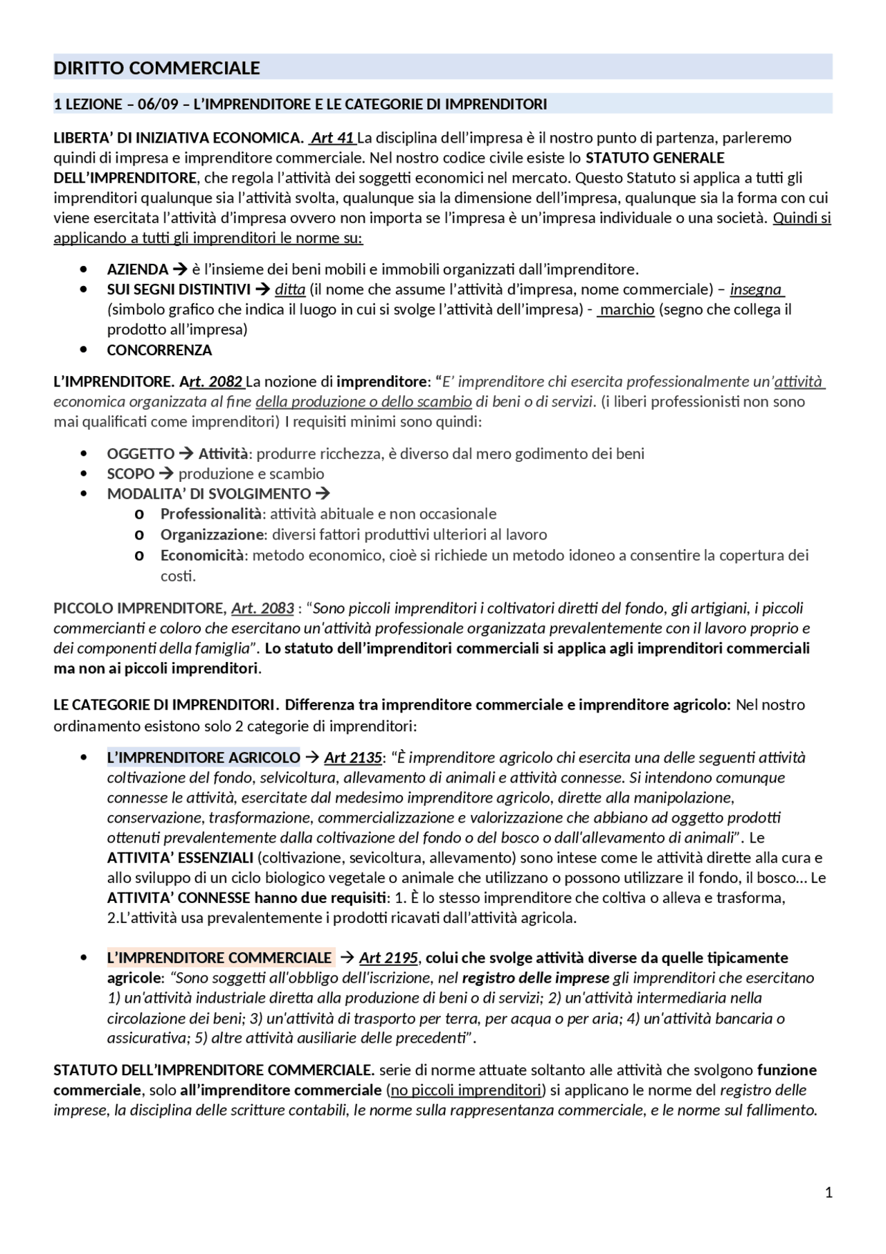 Diritto Commerciale Dispensa Docsity