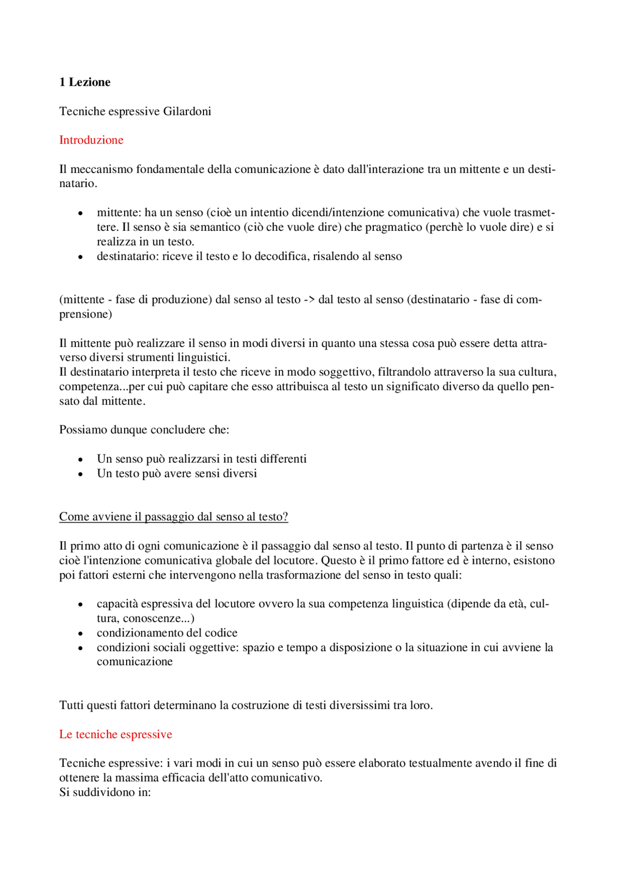 Lezione 1 Tecniche Espressive Gilardoni Docsity