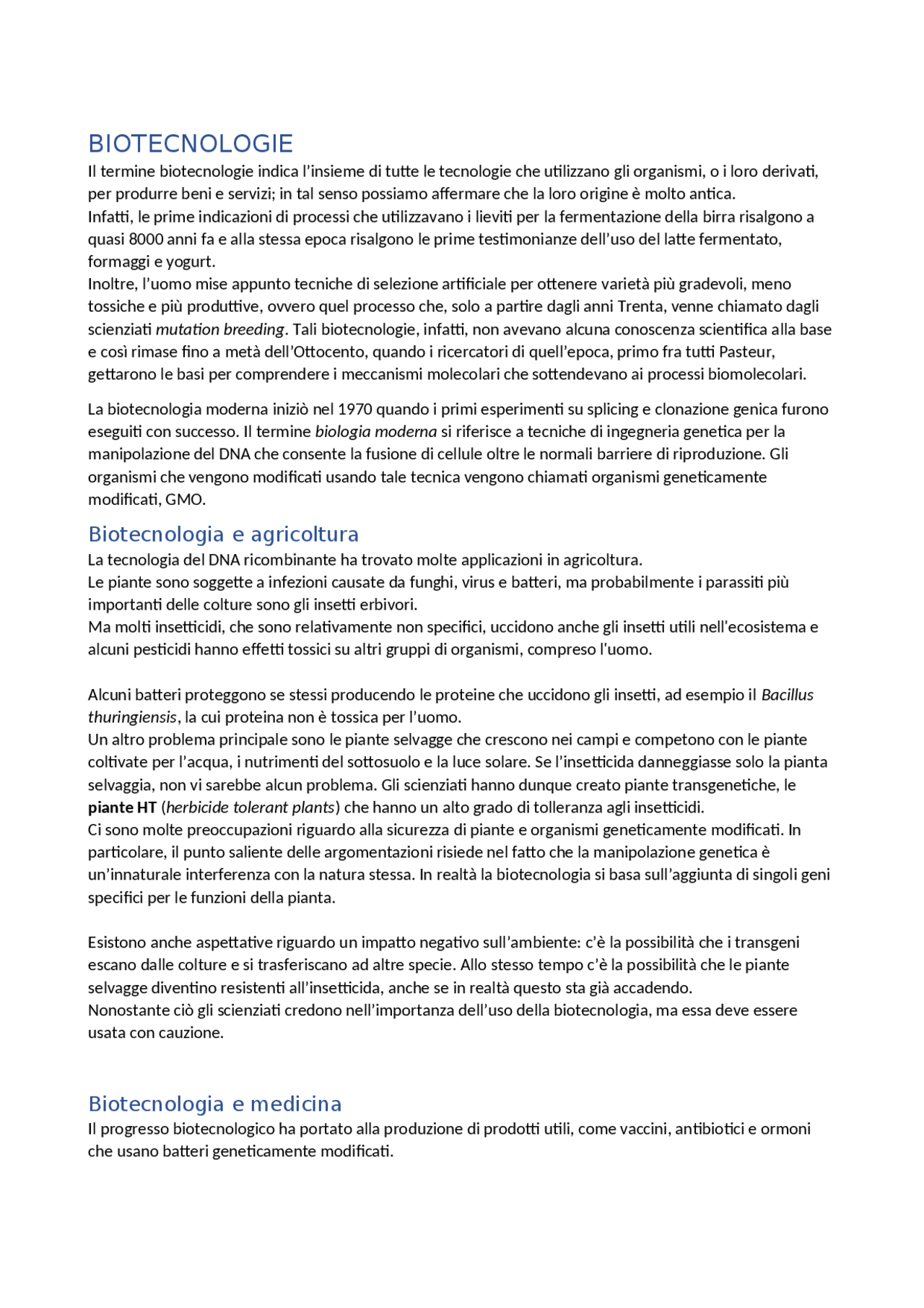 Biotecnologie Definizioni E Sintesi Docsity