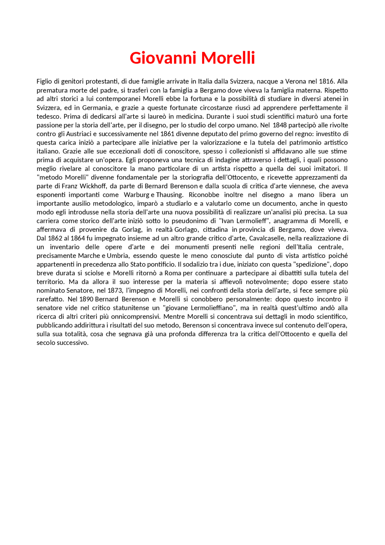 Giovanni Morelli storico dell'arte - Docsity