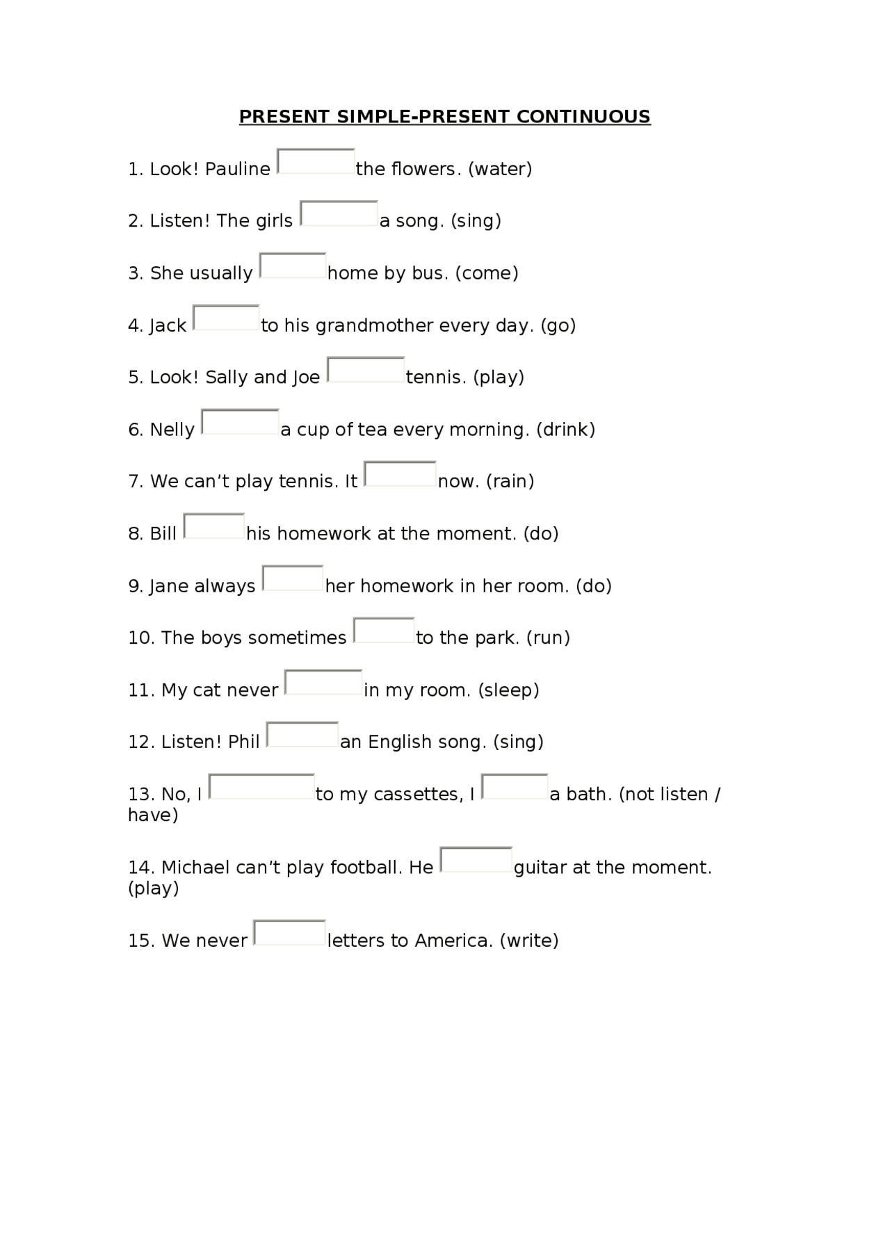 Present simple and continuous | Ejercicios de Inglés | Docsity