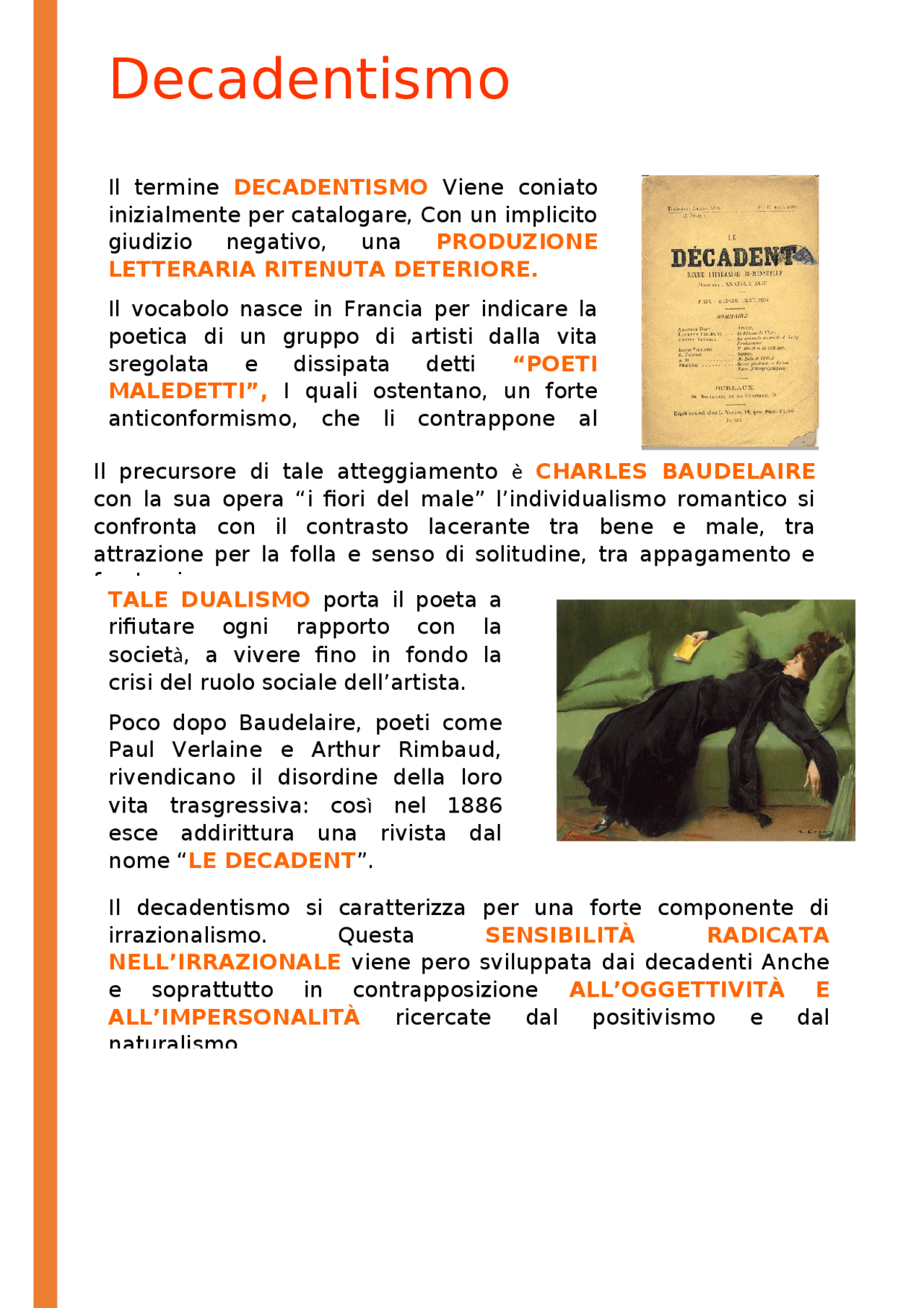Decadentismo, Simbolismo, Estetismo. - Docsity