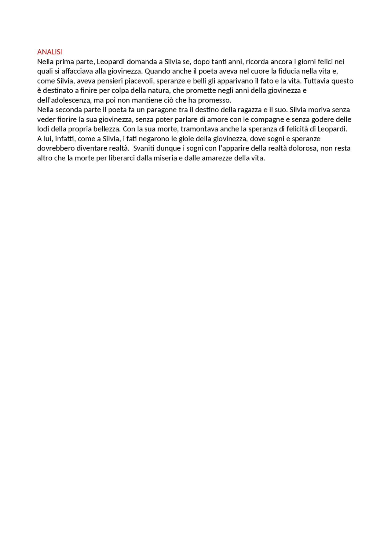 A silvia- Leopardi analisi poesia - Docsity
