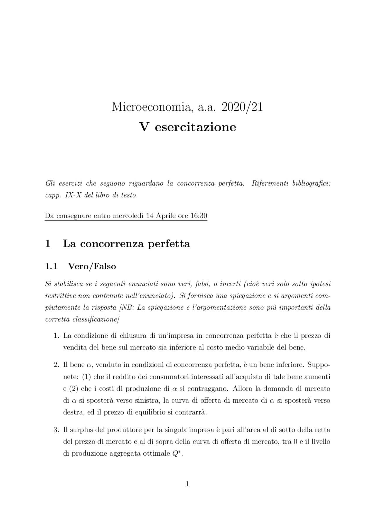 Esercitazione Microeconomia Docsity