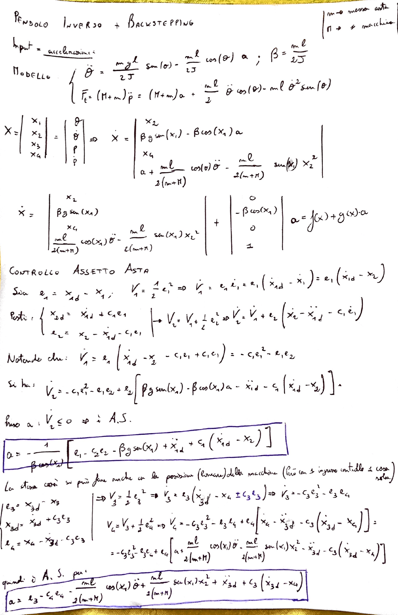 Modello Matematico Pendolo Inverso + Backstepping control | Esercizi di ...