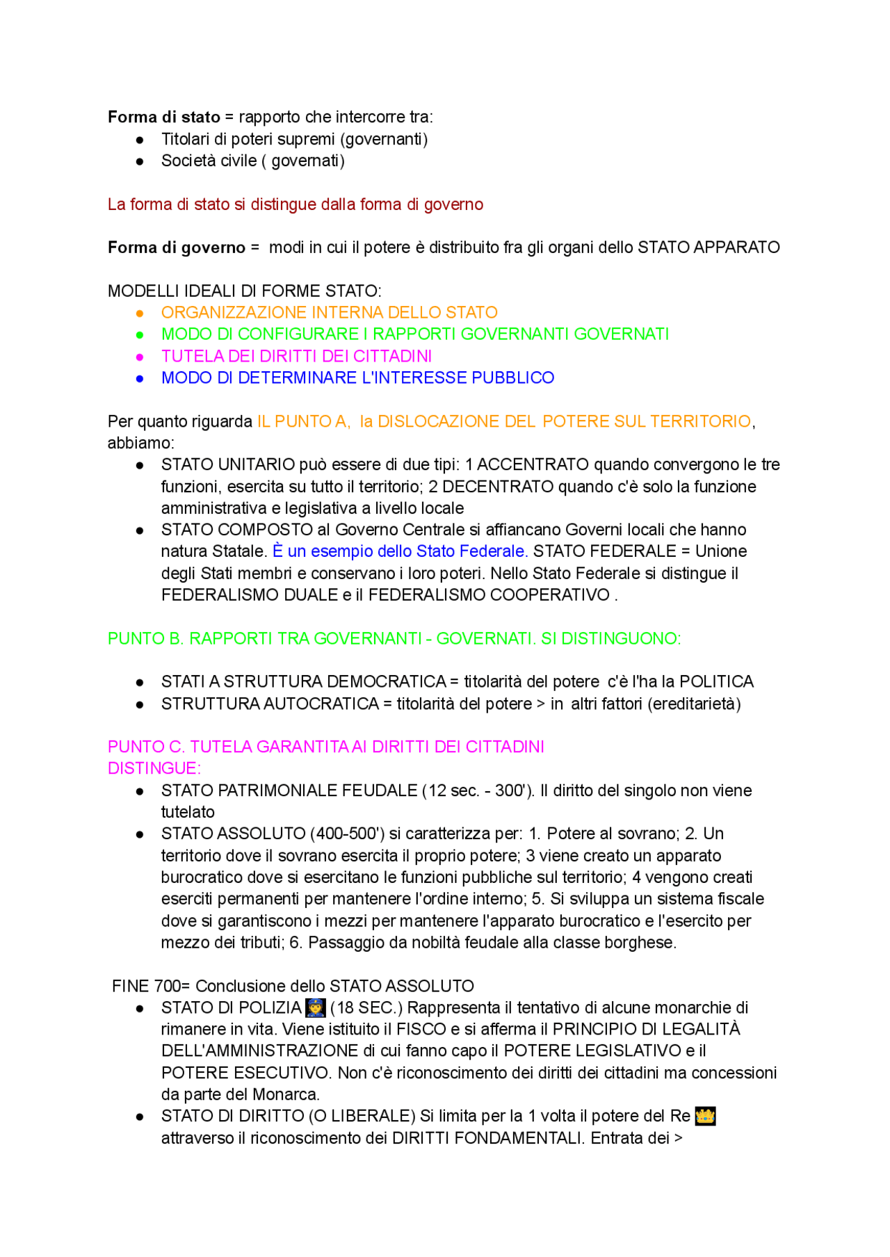 Forme di stato e forme di governo | Apuntes de Derecho | Docsity