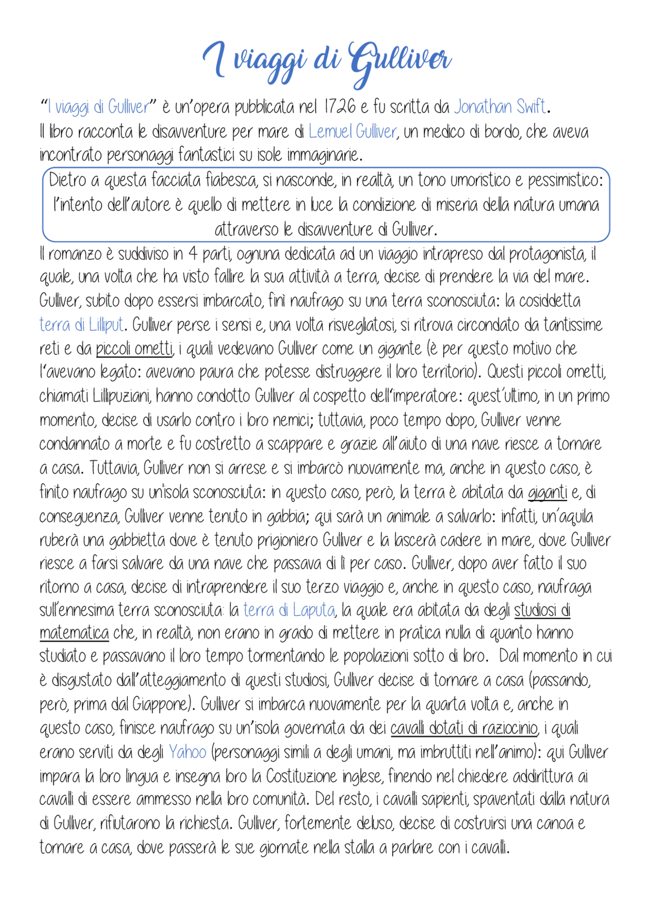 Jonathan Swift I Viaggi Di Gulliver Docsity