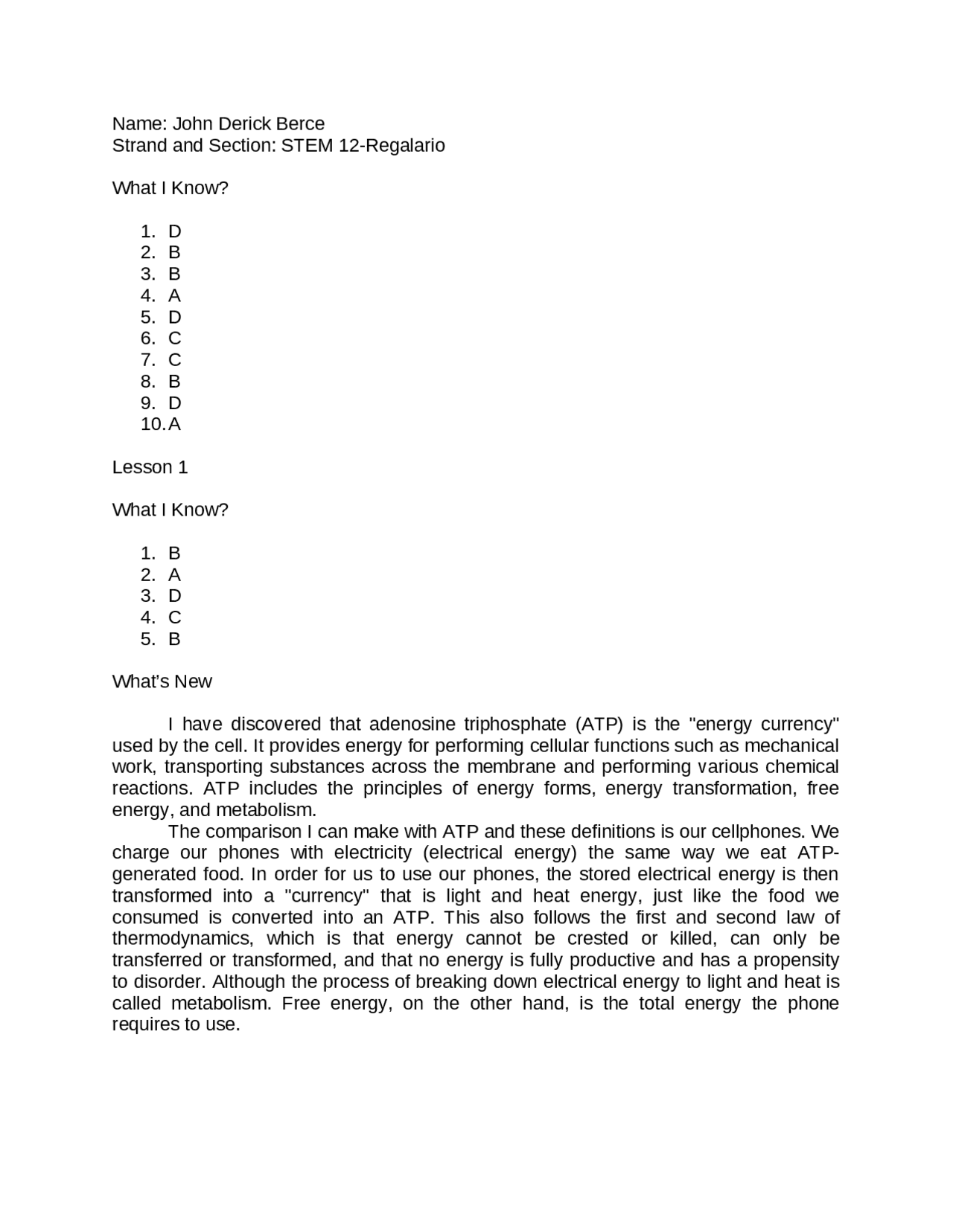 Module Answers for General Biology Grade 12 | Exercises Biology | Docsity