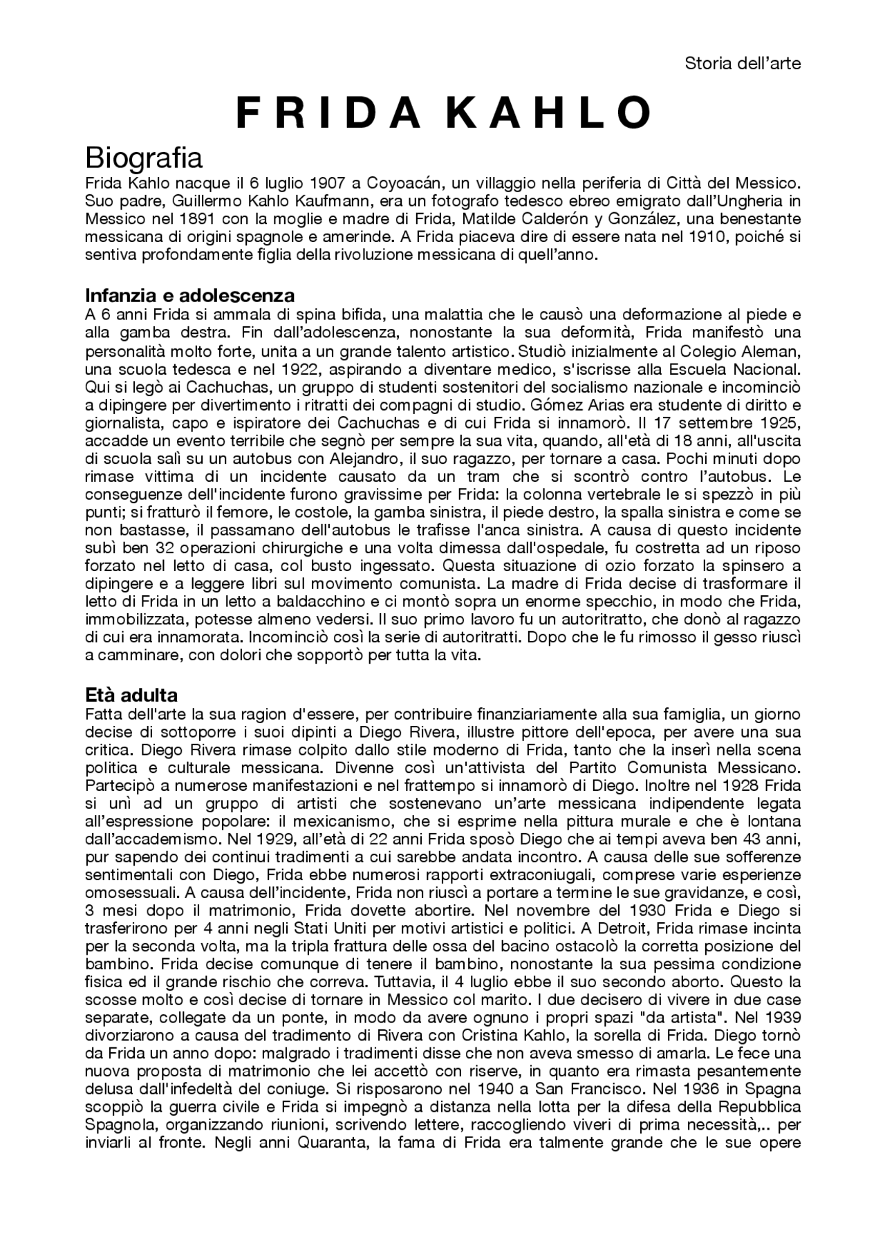 presentazione su Frida Kahlo | Study notes Art | Docsity