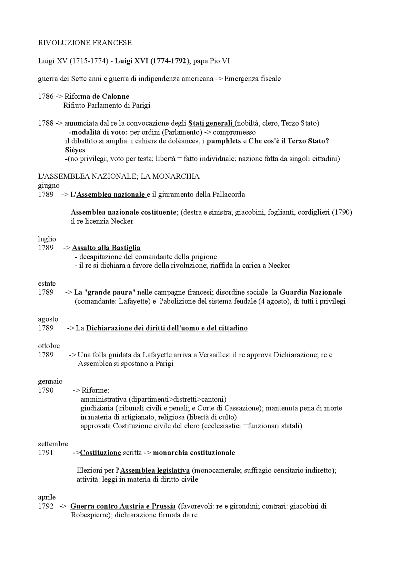 Sintesi Rivoluzione Francese Appunti Di Storia Docsity