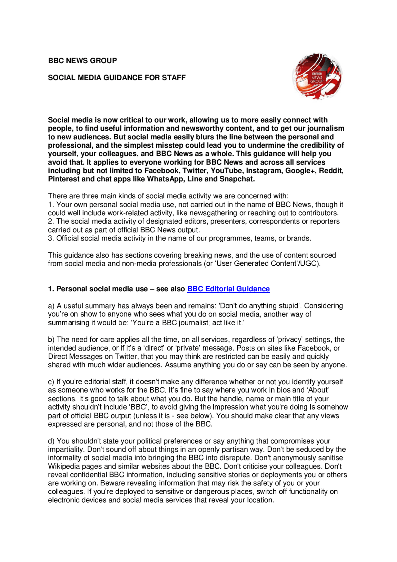 BBC GUIDELINES FOR JOURNALISTS - Docsity