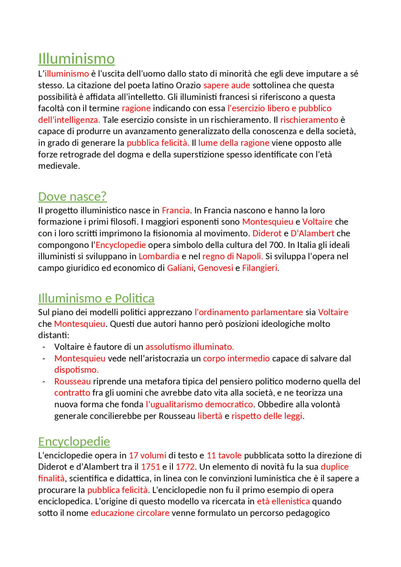 Sintesi Illuminismo Docsity