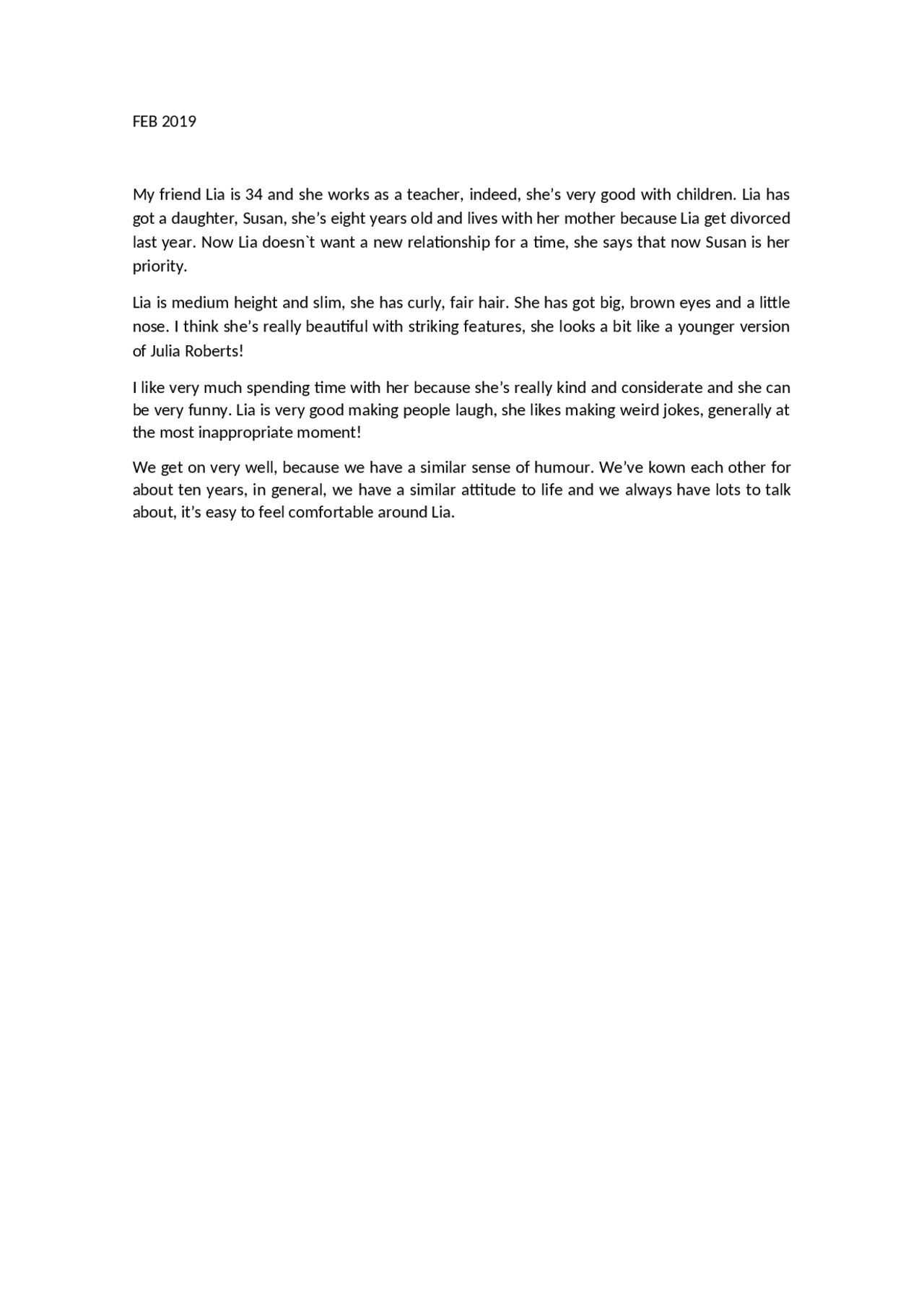 Writing: Describing a Person - Docsity