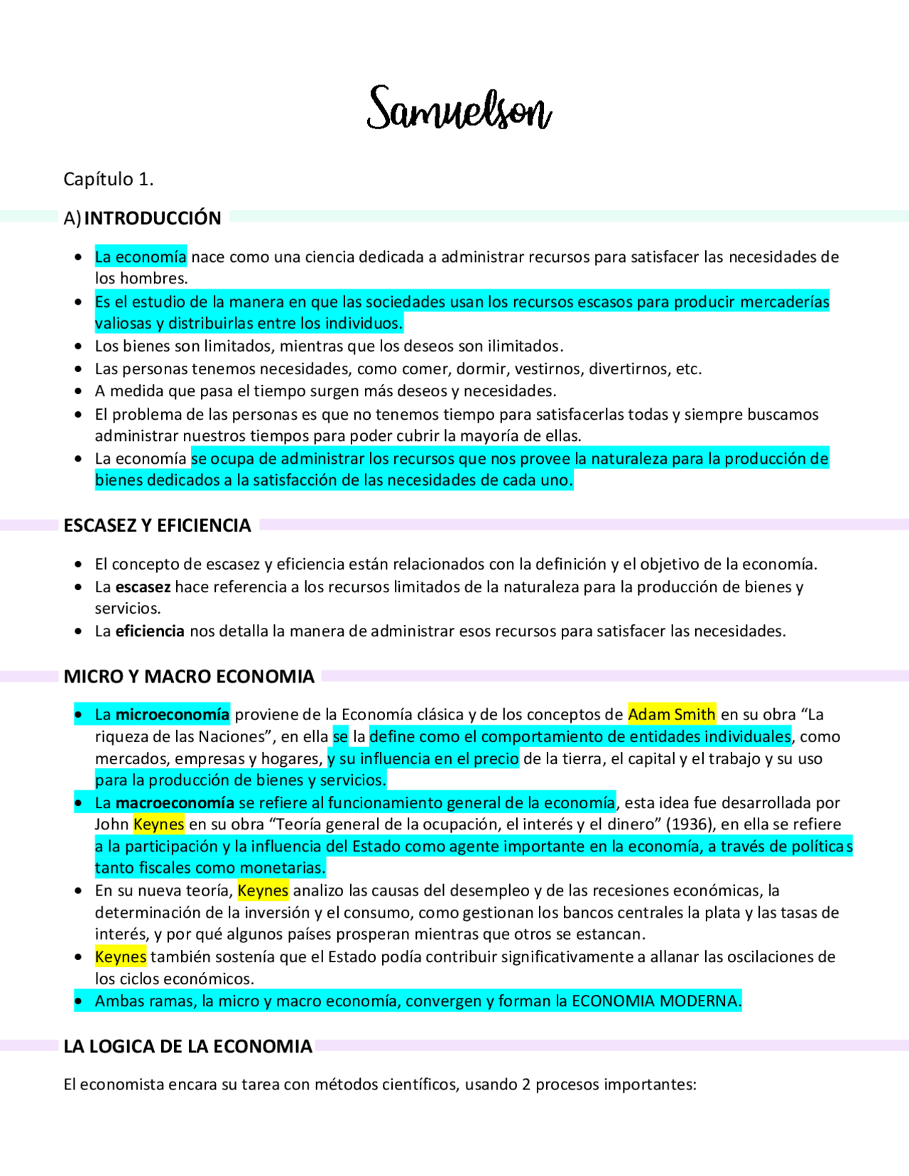 Samuelson resumen cap 1 | Apuntes de Economía | Docsity