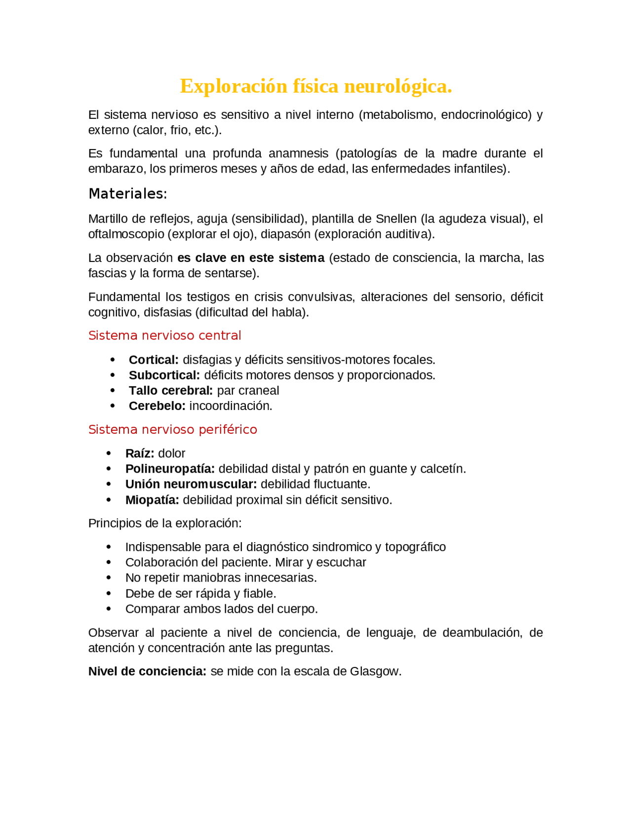 Exploración Física Neurólogica Docsity