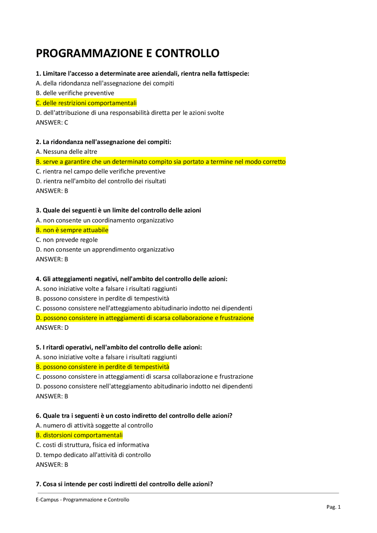 Programmazione e Controllo - Docsity