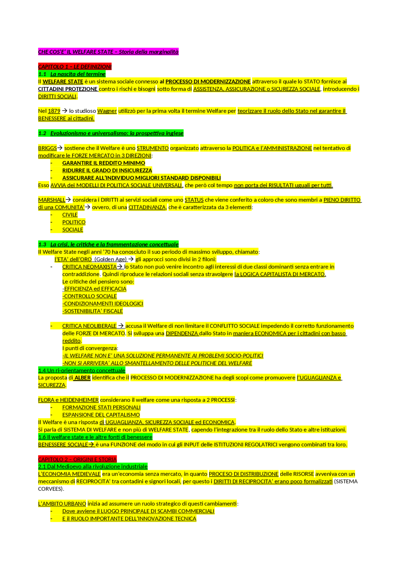 Che cos'è il welfare state - Docsity