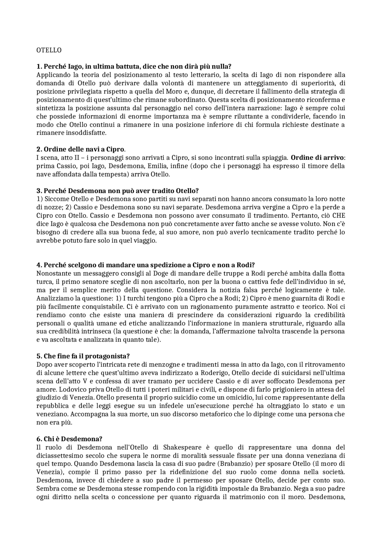 Othello, Shakespeare | Resúmenes de Literatura inglesa | Docsity