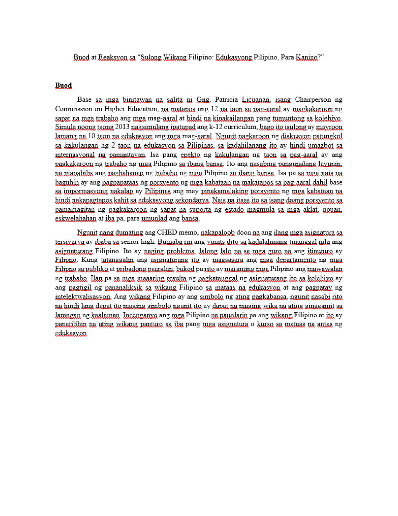 Buod ng Edukasyong Pilipino, Para Kanino | Assignments Vocational ...