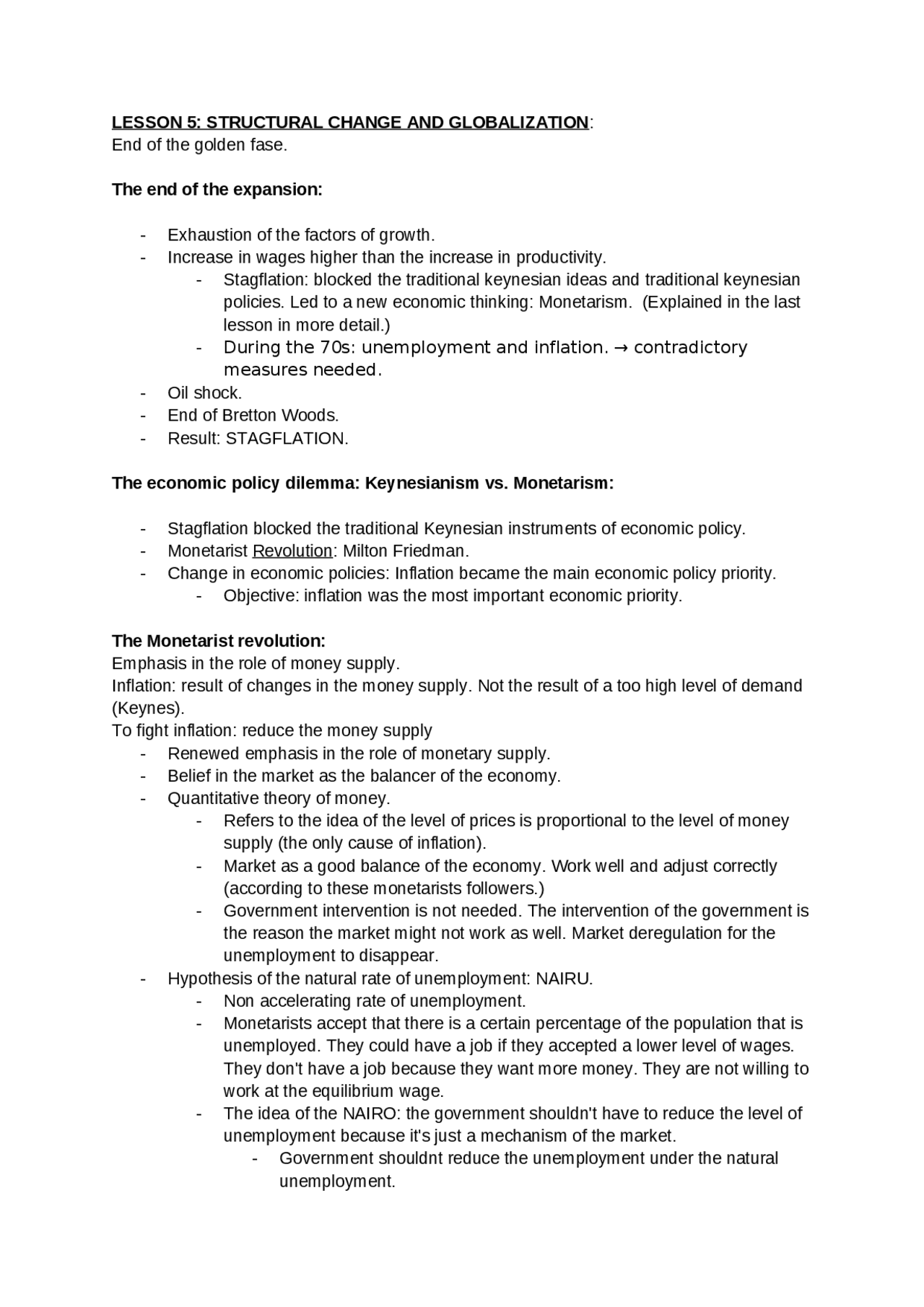 Quinta lesson World Economic History - Docsity